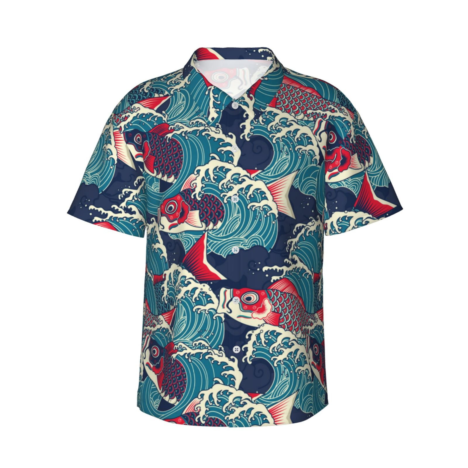 Hawaiian Shirt for Men, Fish In The Wave Summer Shirts for Men, Mens ...
