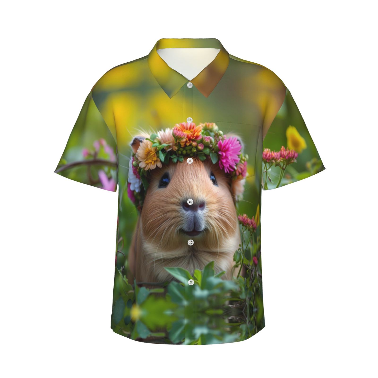Hawaiian Shirt for Men, Flower Crown Guinea Pig Summer Shirts for Men ...