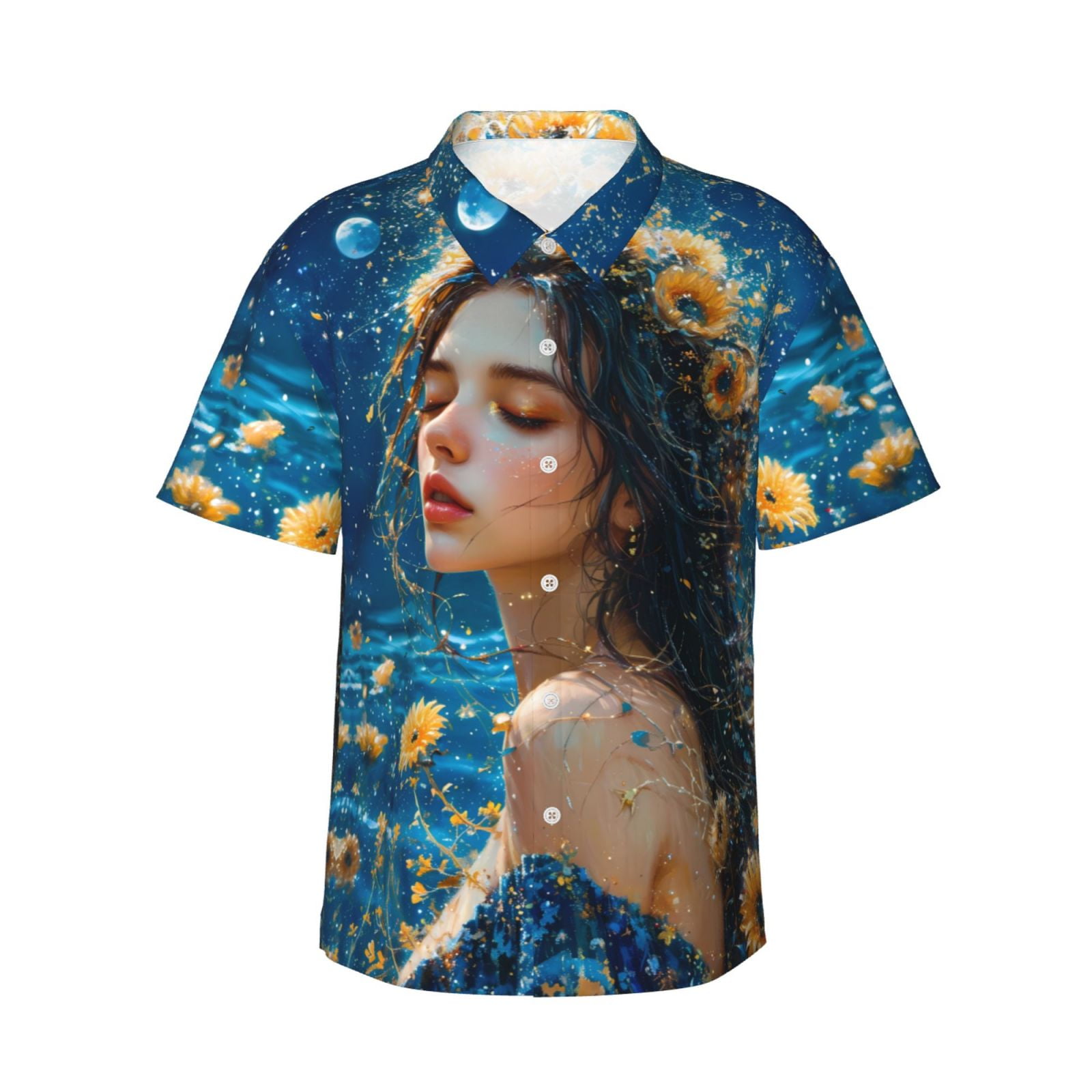 Hawaiian Shirt for Men, Fresh Sunflower Beautiful Woman Summer Shirts ...