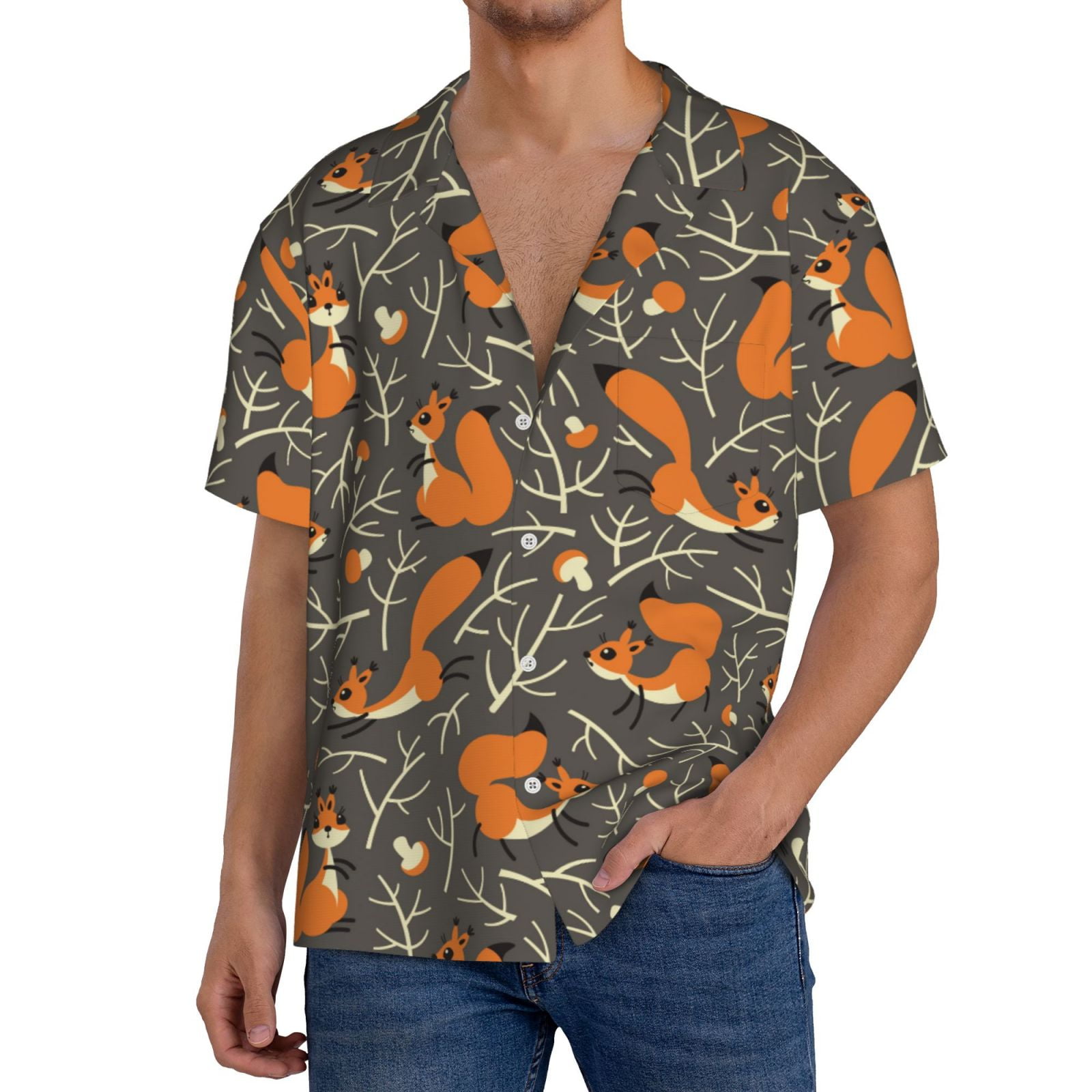 Hawaiian Shirt for Men - Funny Cute Squirrel Cartoon Short Sleeve ...