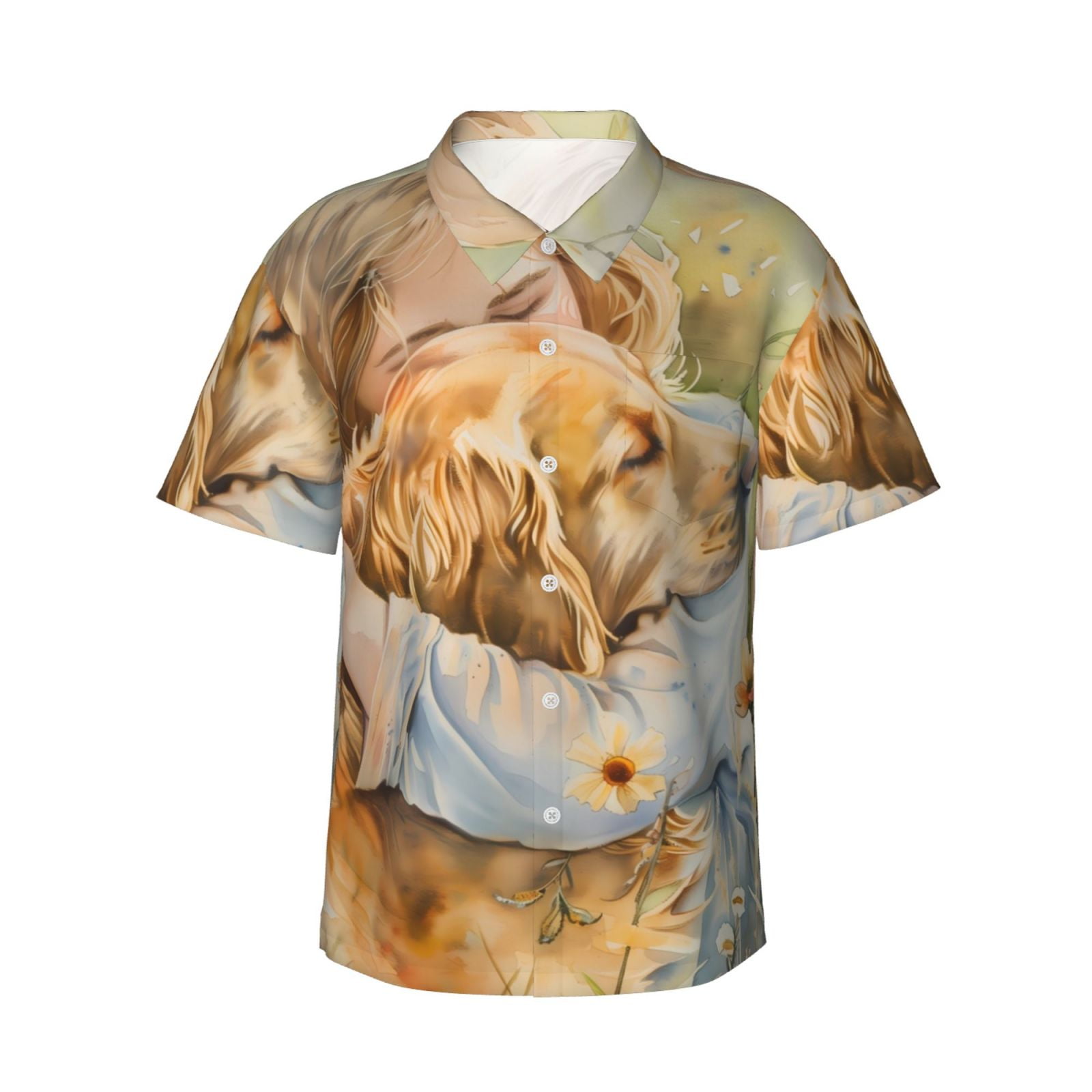 Hawaiian Shirt for Men, Girl Hugging Dog Flowers Summer Shirts for Men ...