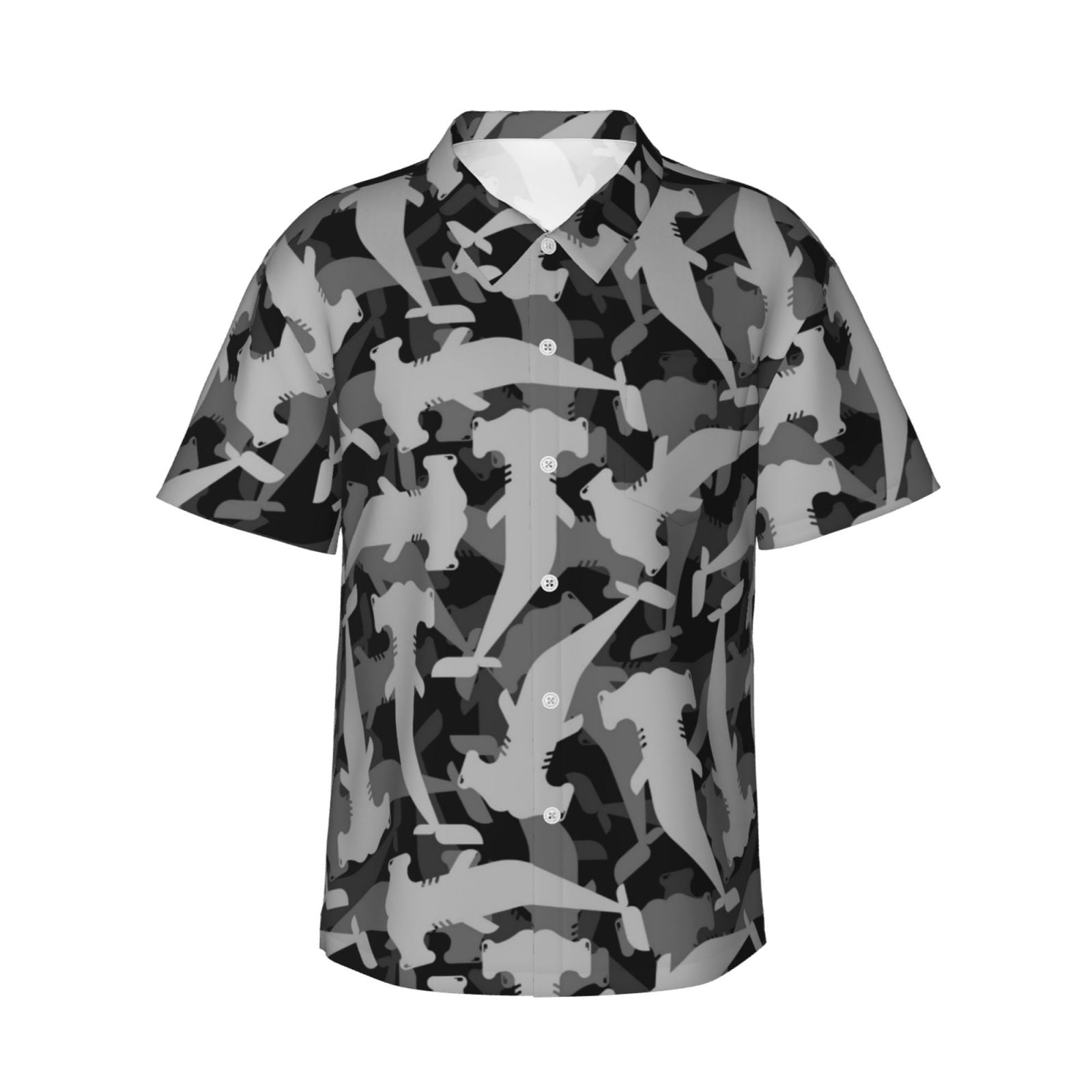 Hawaiian Shirt for Men, Gray camouflage hammerhead shark Summer Shirts ...
