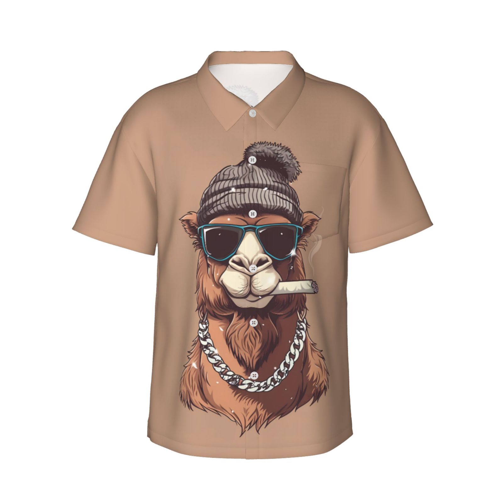 Hawaiian Shirt for Men, Hip-Hop Glasses Camel Summer Shirts for Men ...