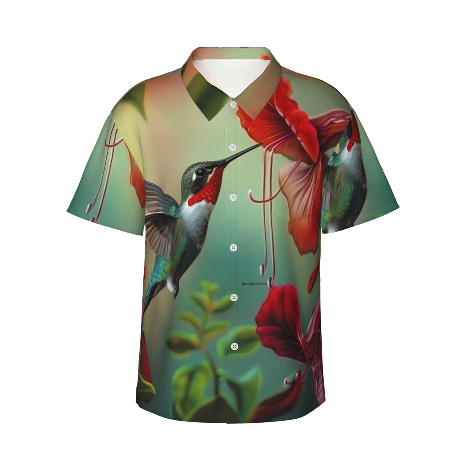 Hawaiian Shirt for Men, Hummingbird Floral Paradise Summer Shirts for ...