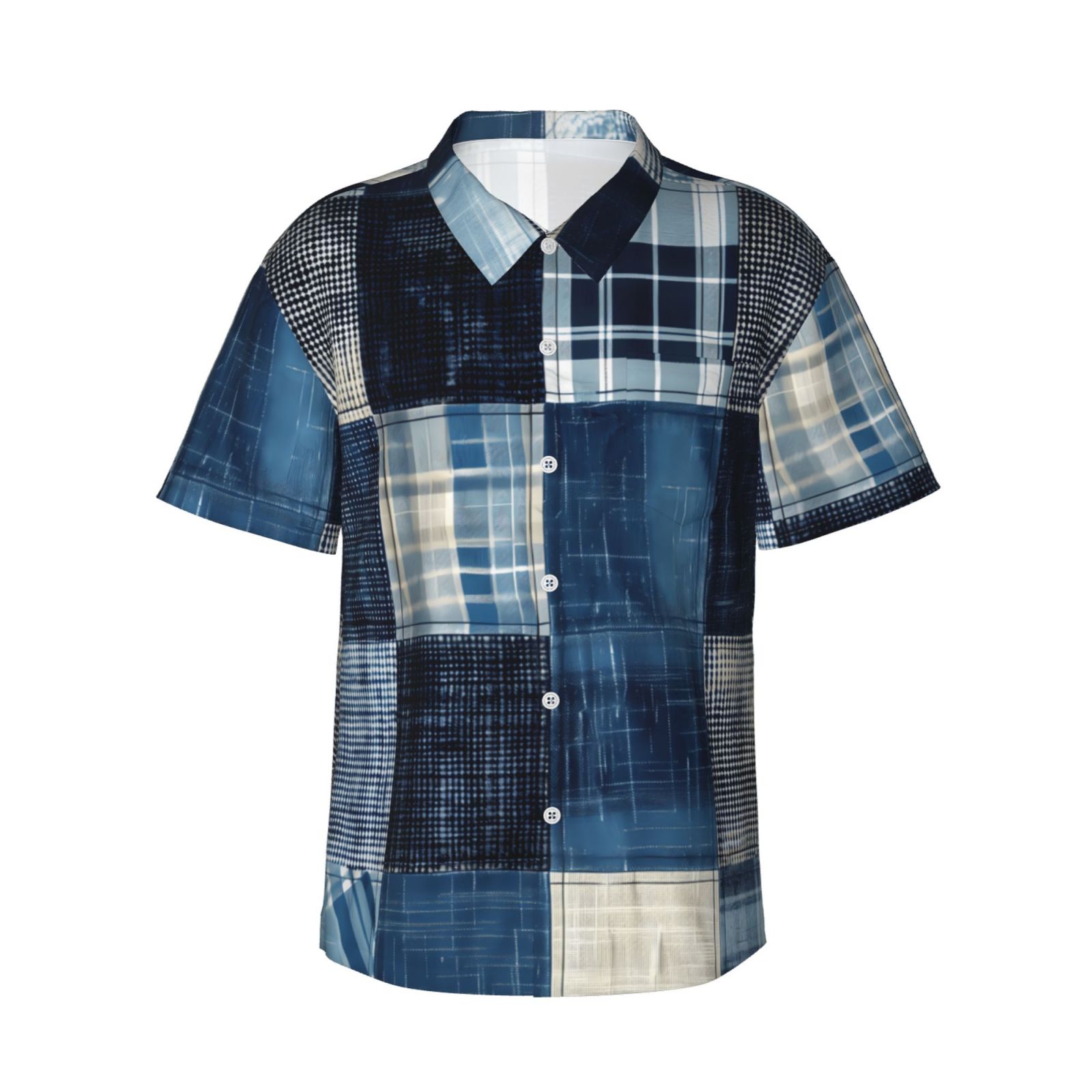 Hawaiian Shirt for Men, Indigo Patchwork Quilt Summer Shirts for Men ...