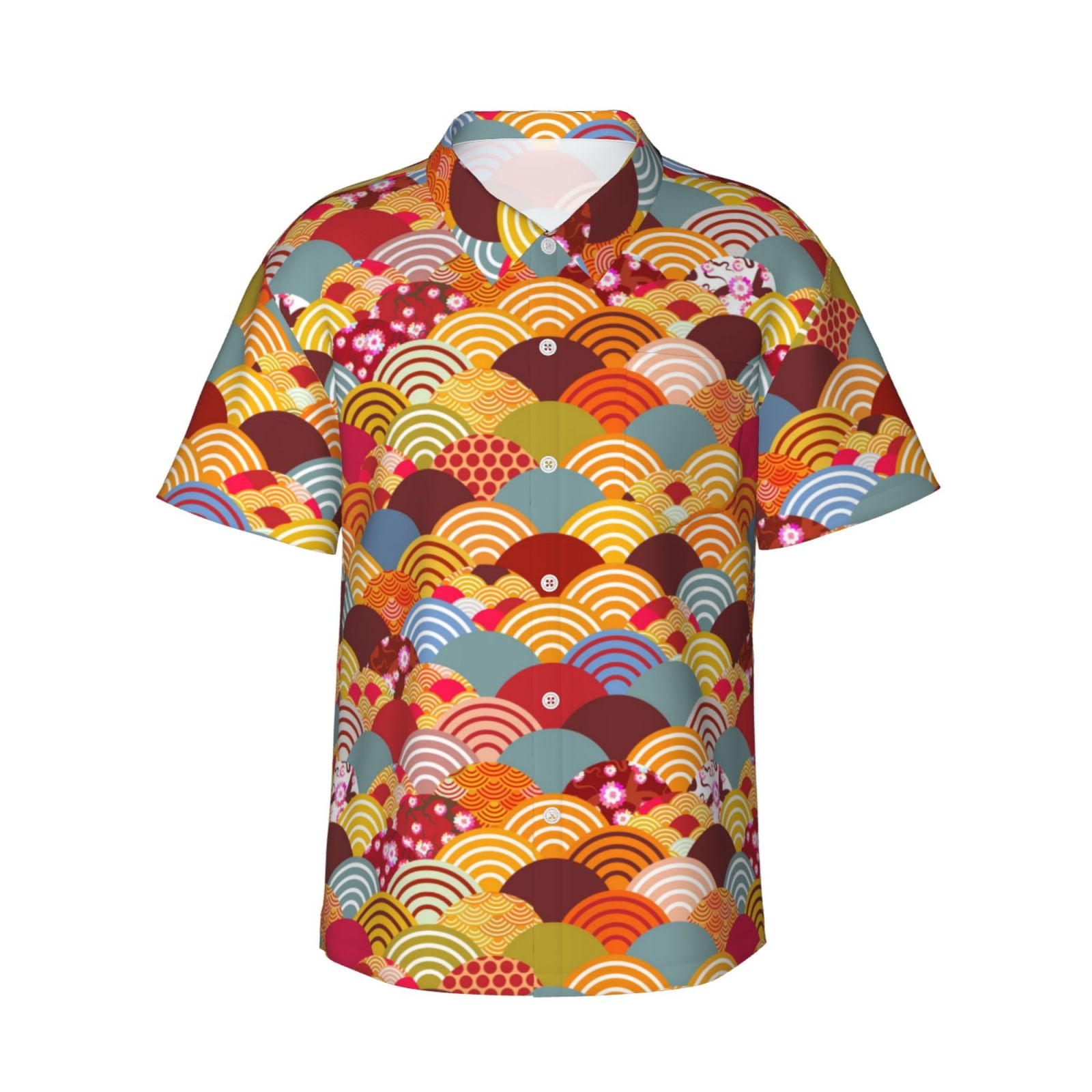 Hawaiian Shirt for Men - Japanese Style Fish Scales Casual Short Sleeve ...
