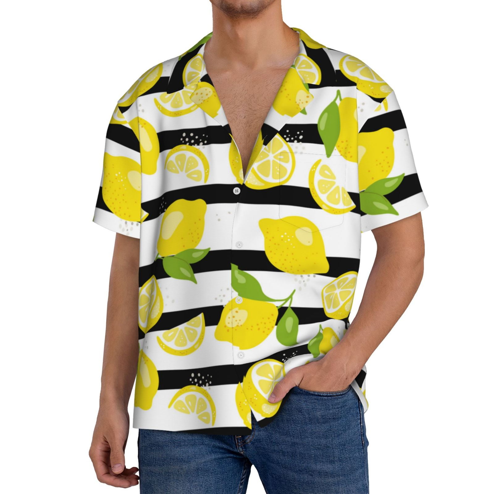 Hawaiian Shirt for Men - Lemon print stride Short Sleeve Button Down ...
