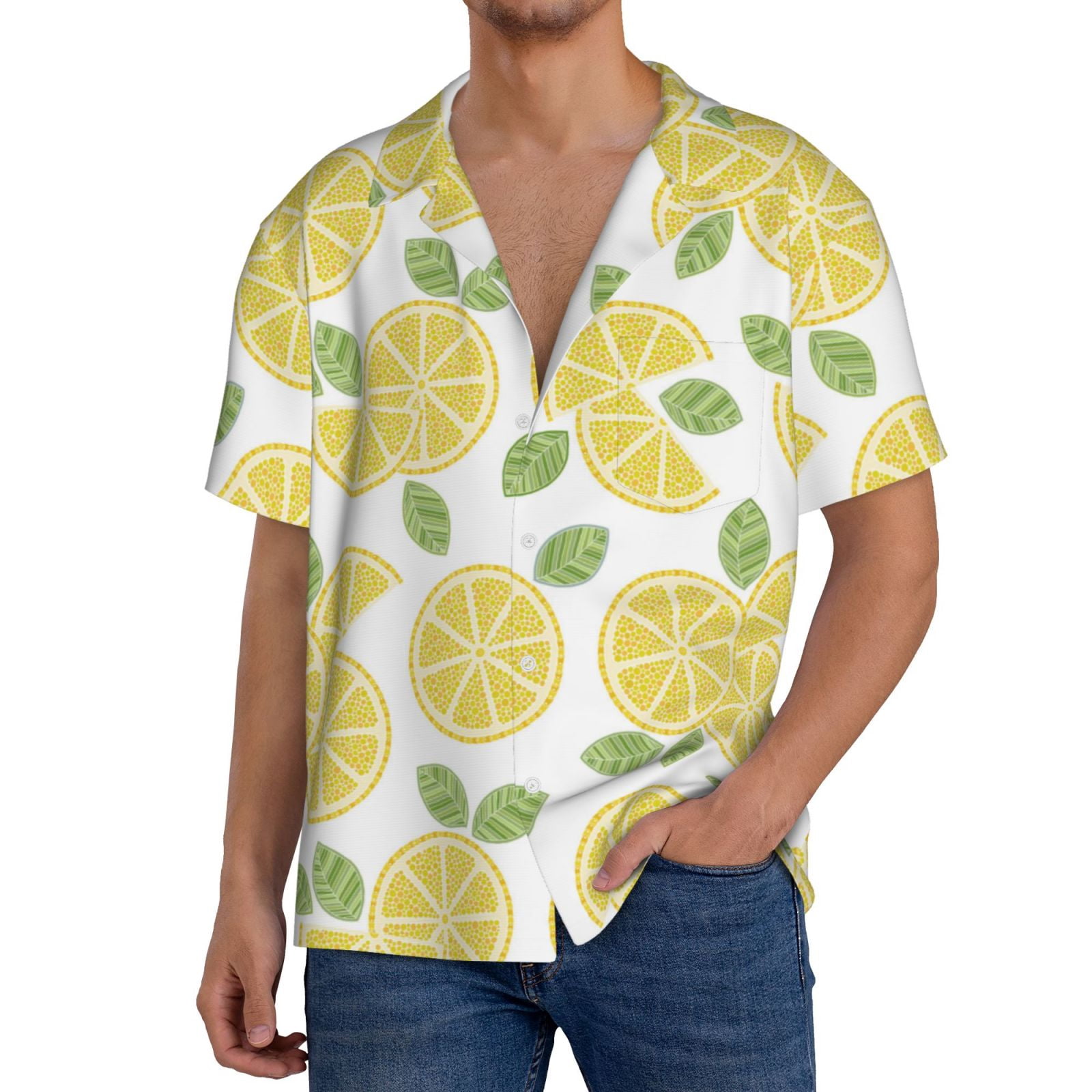 Hawaiian Shirt for Men - Lemon slices Short Sleeve Button Down Casual Cuban Shirts for Men and ...