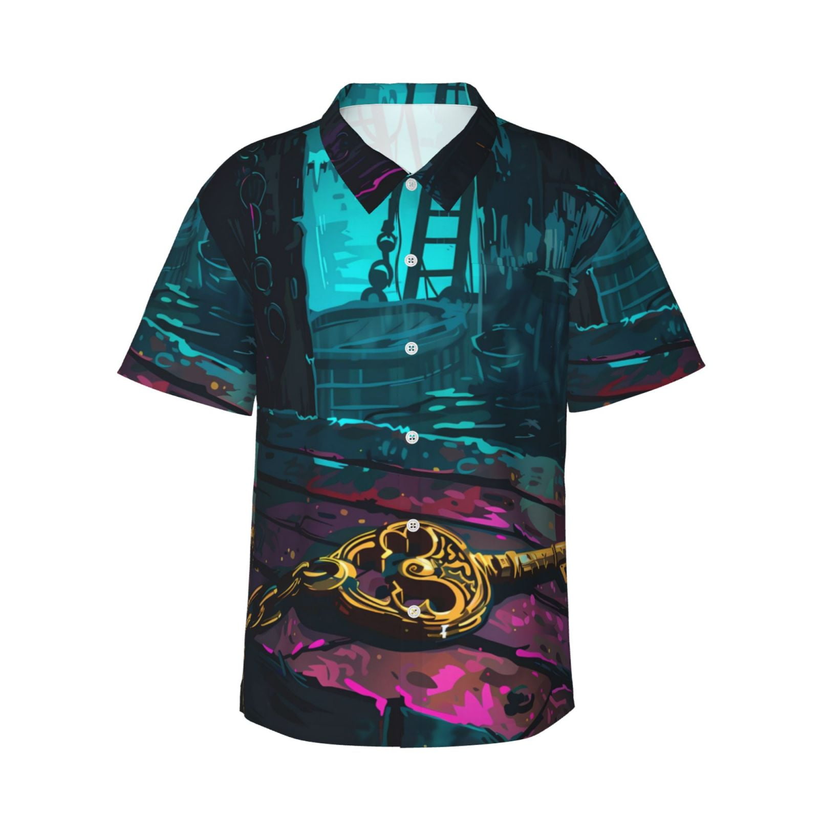 Hawaiian Shirt for Men, Lost Golden Key Summer Shirts for Men, Mens ...