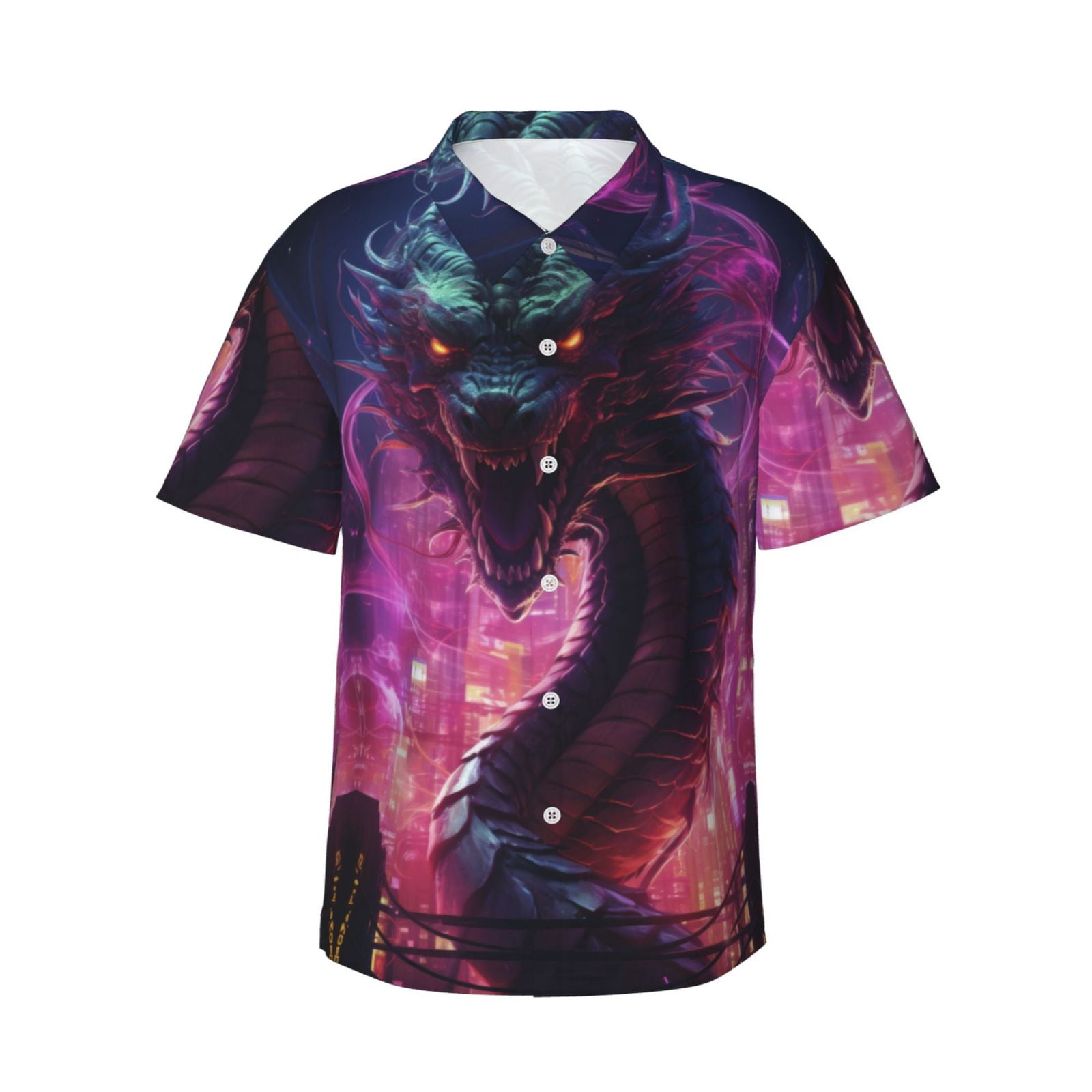 Hawaiian Shirt for Men, Neon Futuristic Dragon Summer Shirts for Men ...