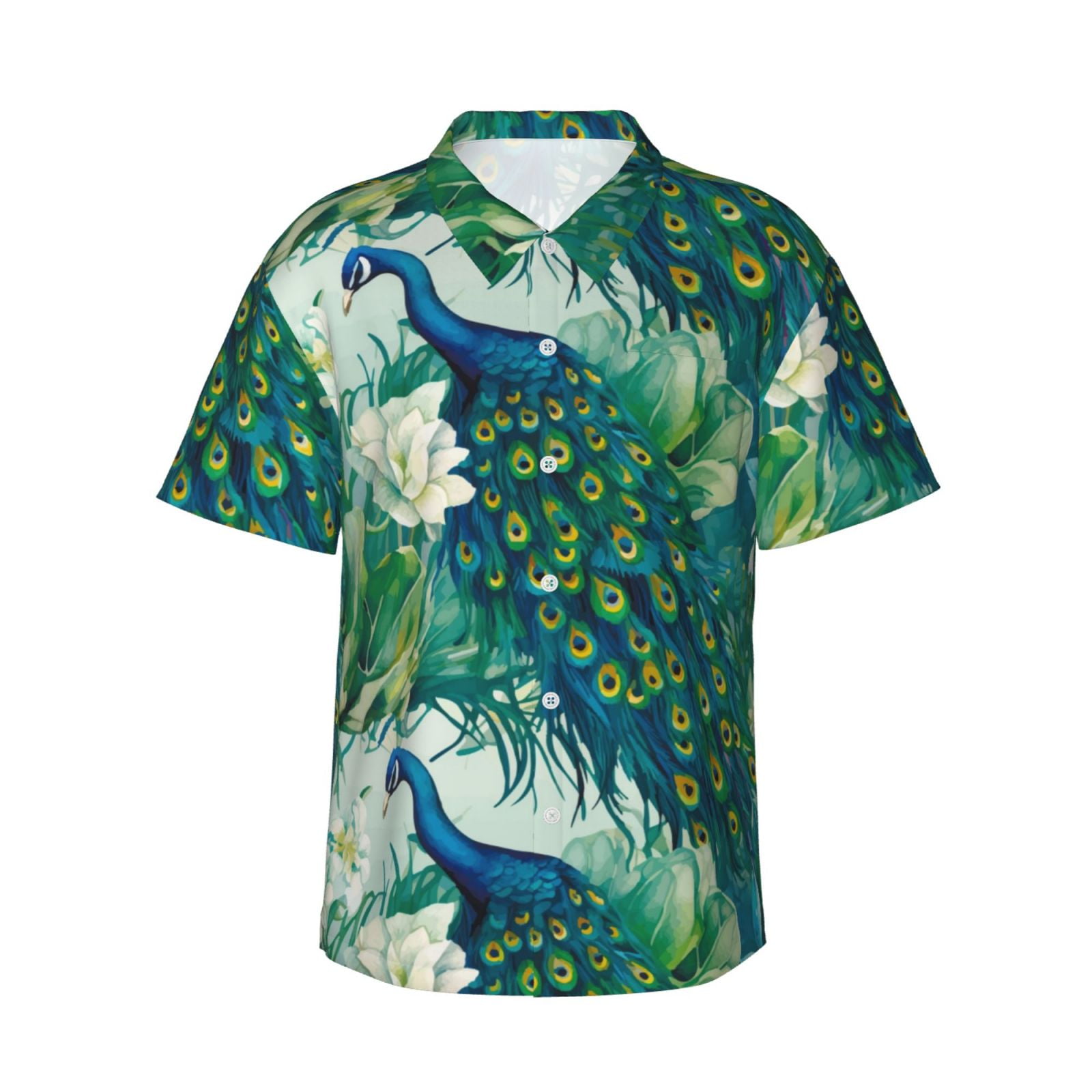 Hawaiian Shirt for Men - Peacock And Flowers Casual Summer Beach Shirts ...