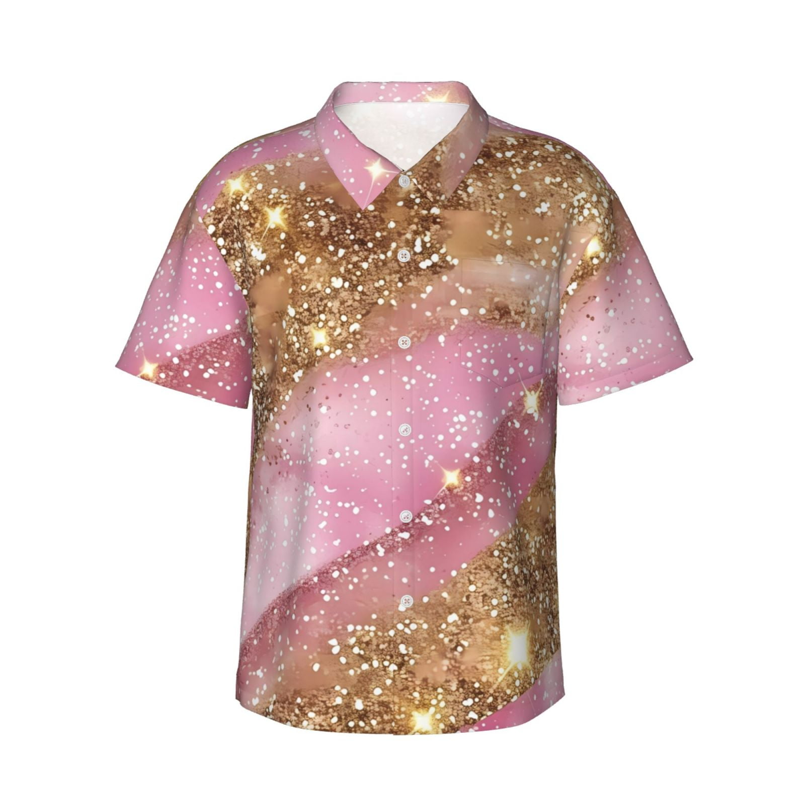 Hawaiian Shirt for Men - Pink and Gold Glam Glitter Casual Summer Beach ...