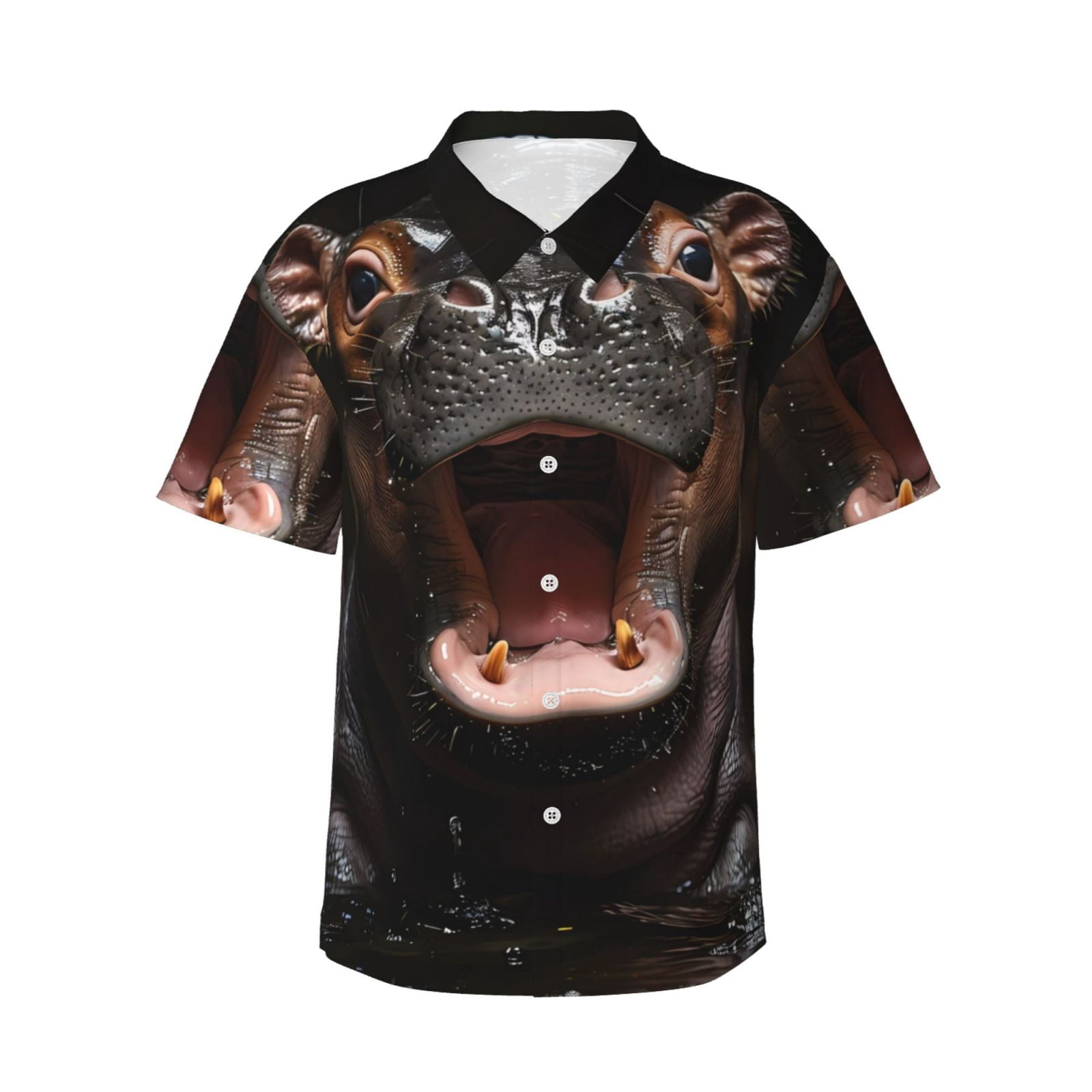 Hawaiian Shirt for Men - Playful Baby Hippo Splash Casual Summer Beach ...