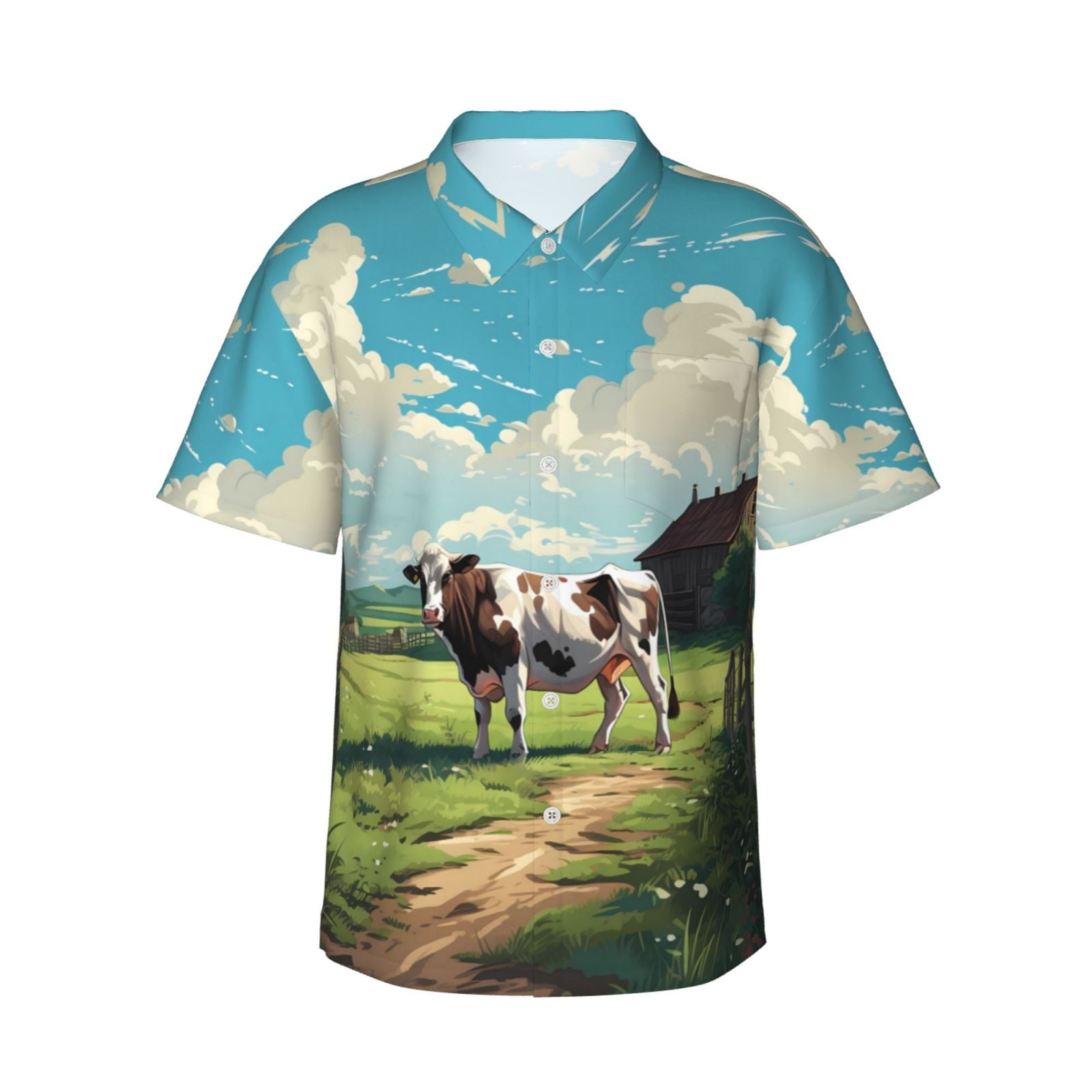 Hawaiian Shirt for Men, Prairie Pasture Cow Summer Shirts for Men, Mens ...