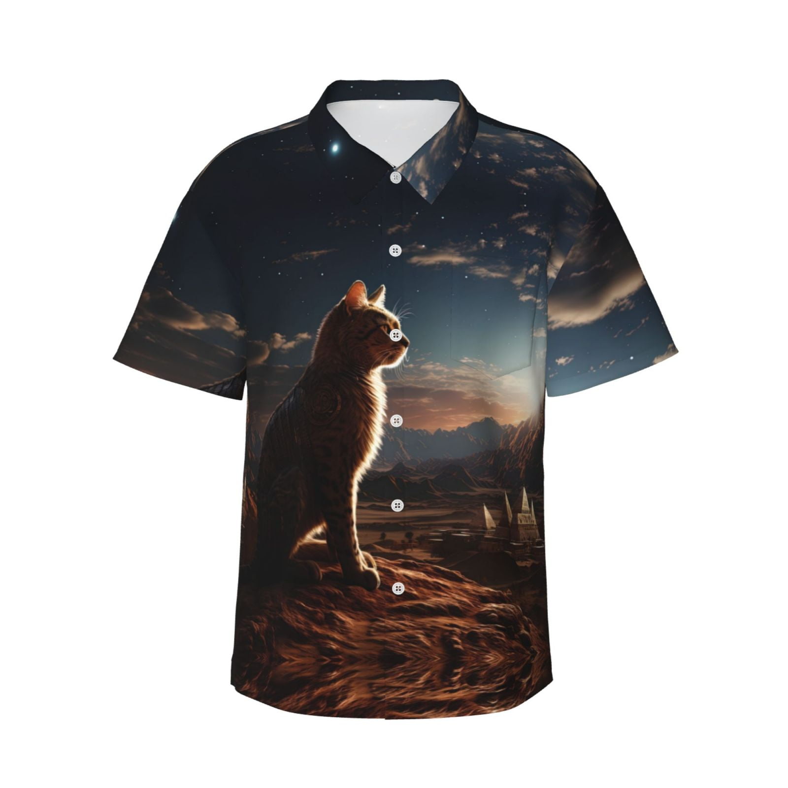 Hawaiian Shirt for Men, Pyramid Desert Cat Summer Shirts for Men, Mens ...