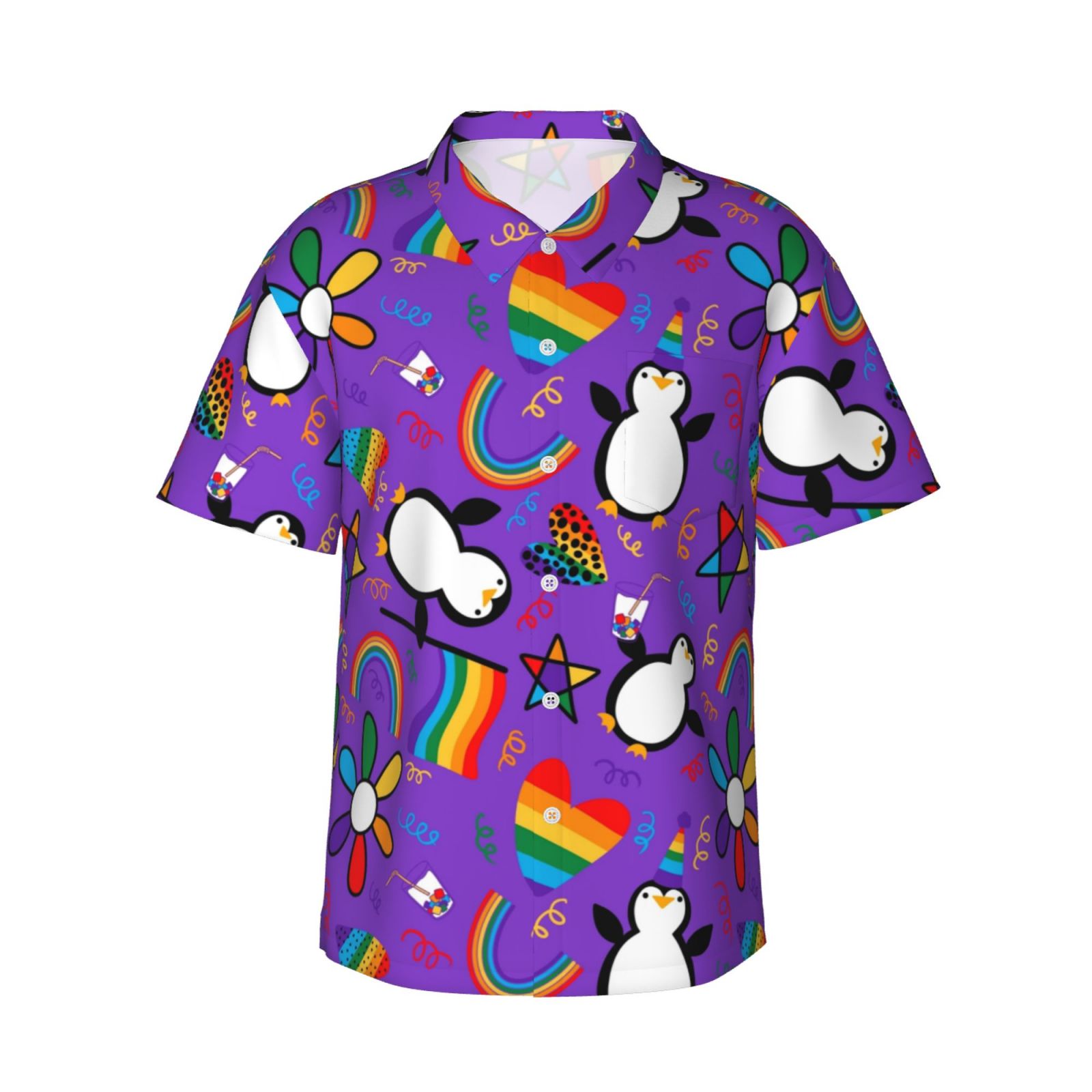 Hawaiian Shirt for Men - Rainbow Lgbt Penguin Casual Short Sleeve ...