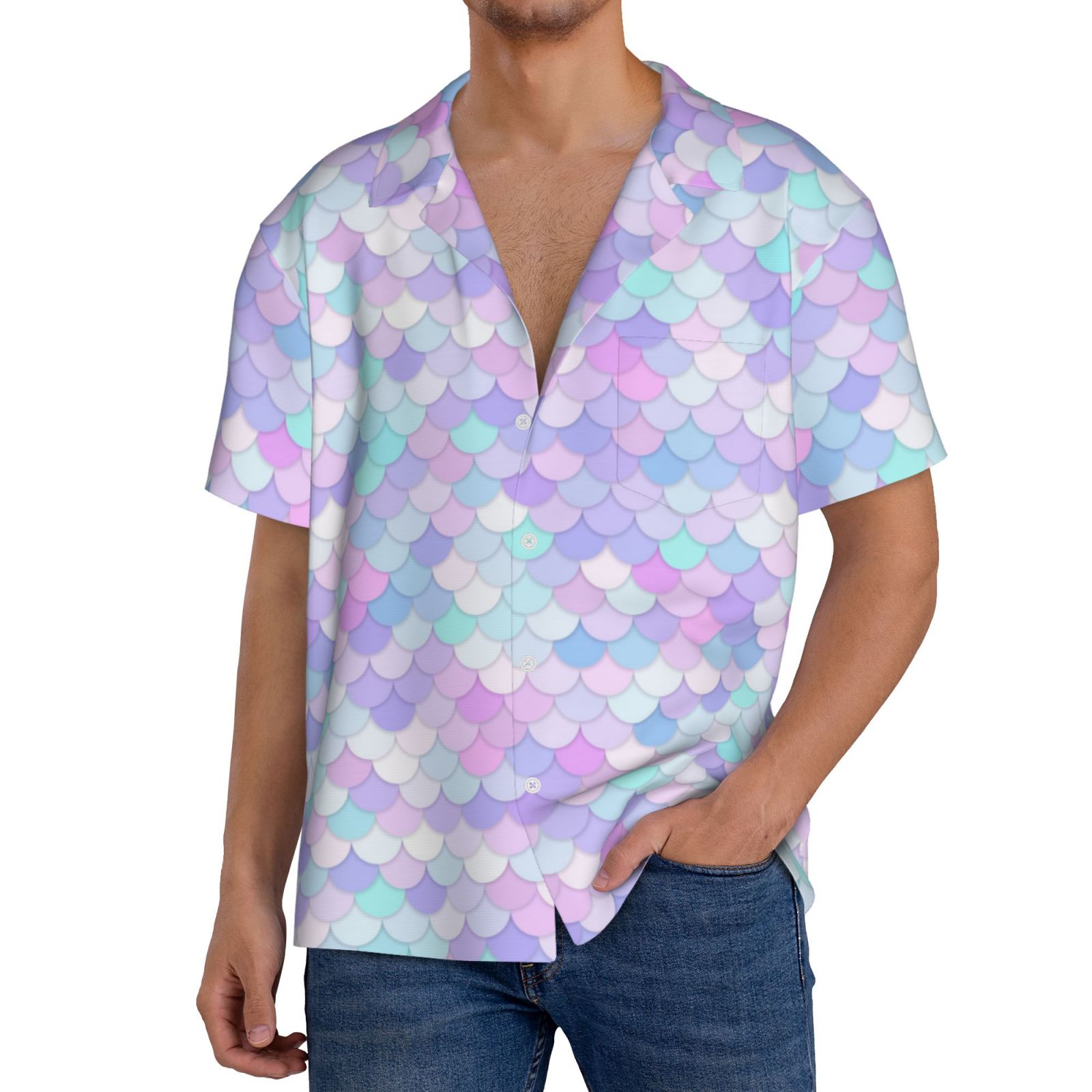 Hawaiian Shirt for Men - Rainbow Scales Short Sleeve Button Down Casual ...