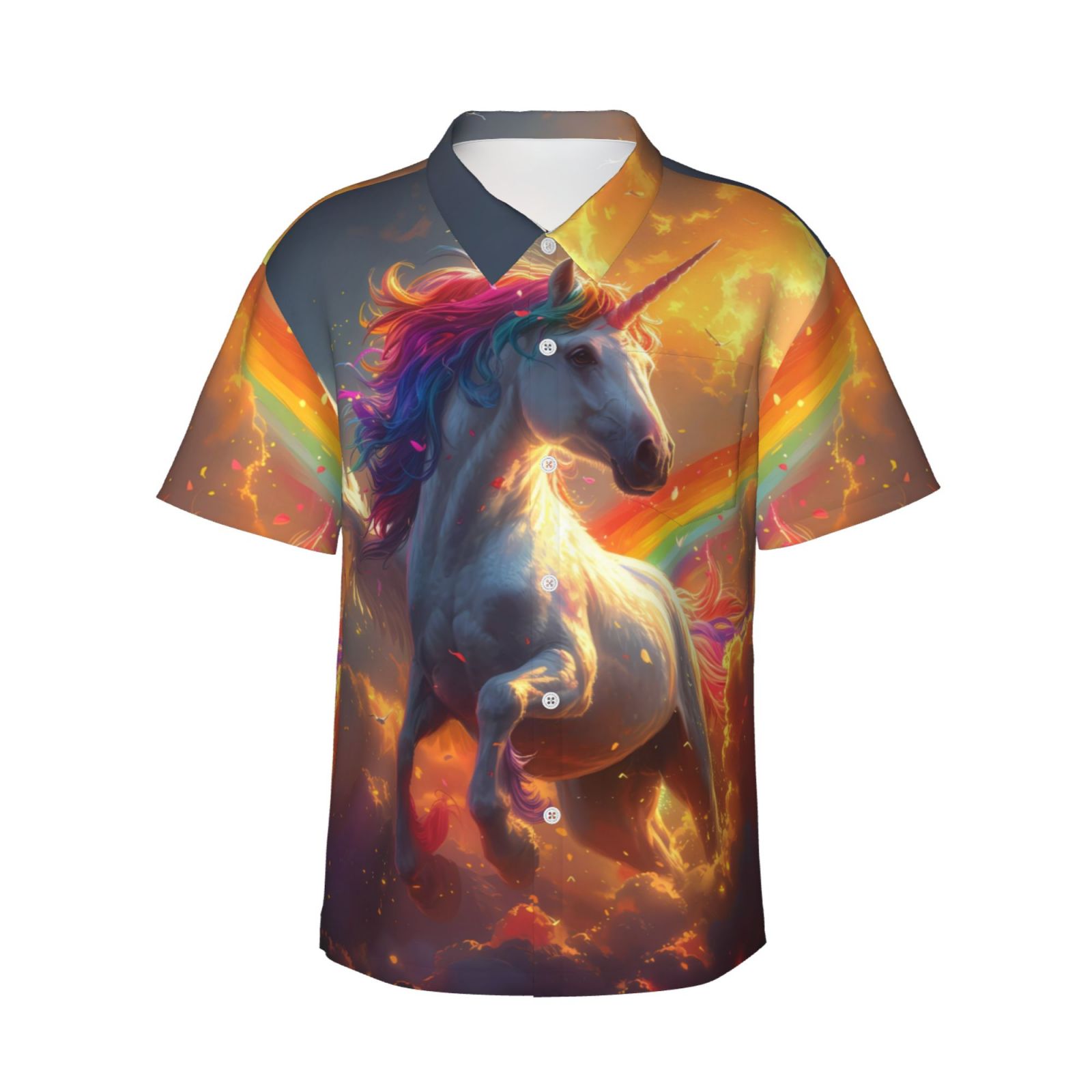 Hawaiian Shirt for Men, Rainbow Sunset Cloud White Horse Summer Shirts ...