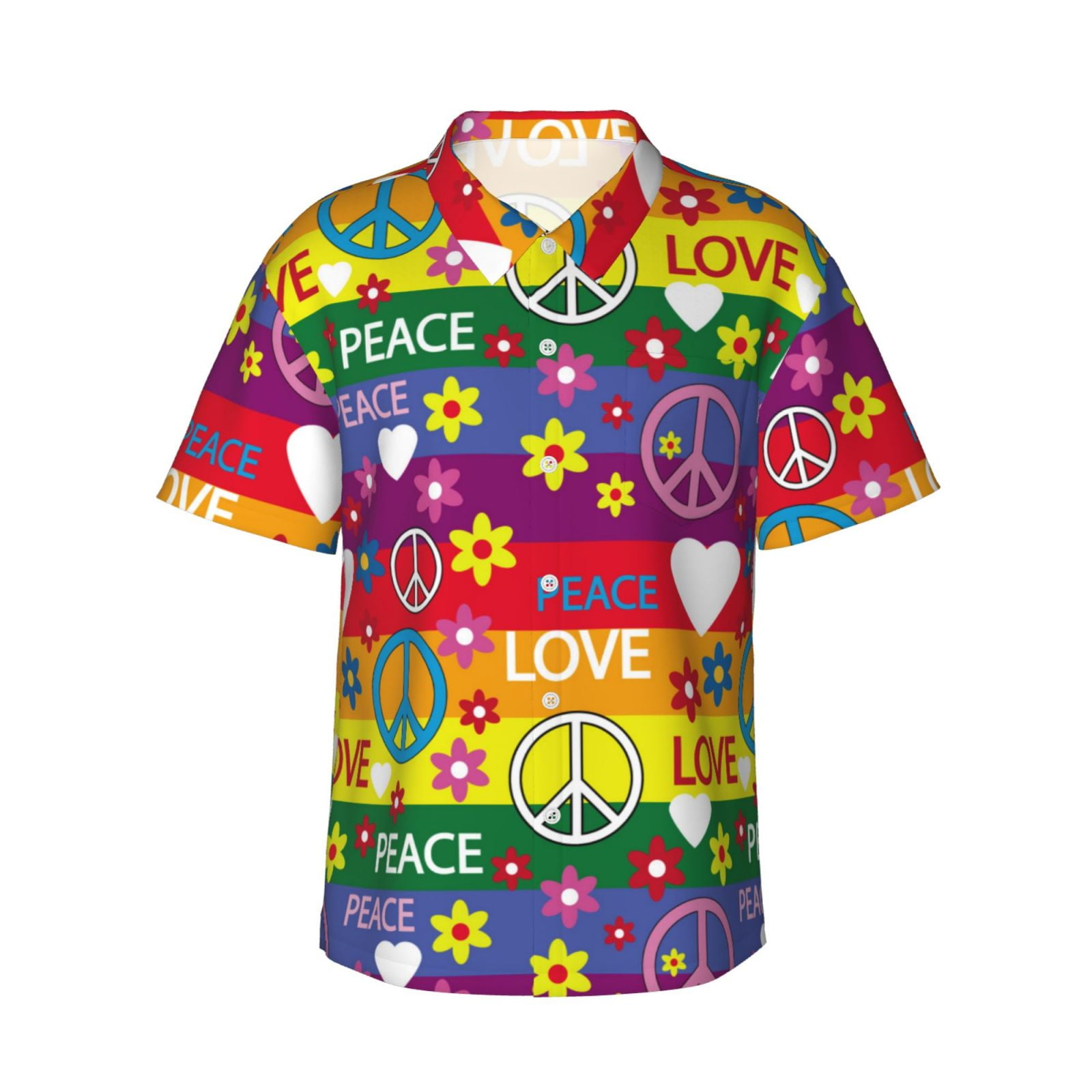 Hawaiian Shirt for Men, Rainbow peace sign cute Summer Shirts for Men ...