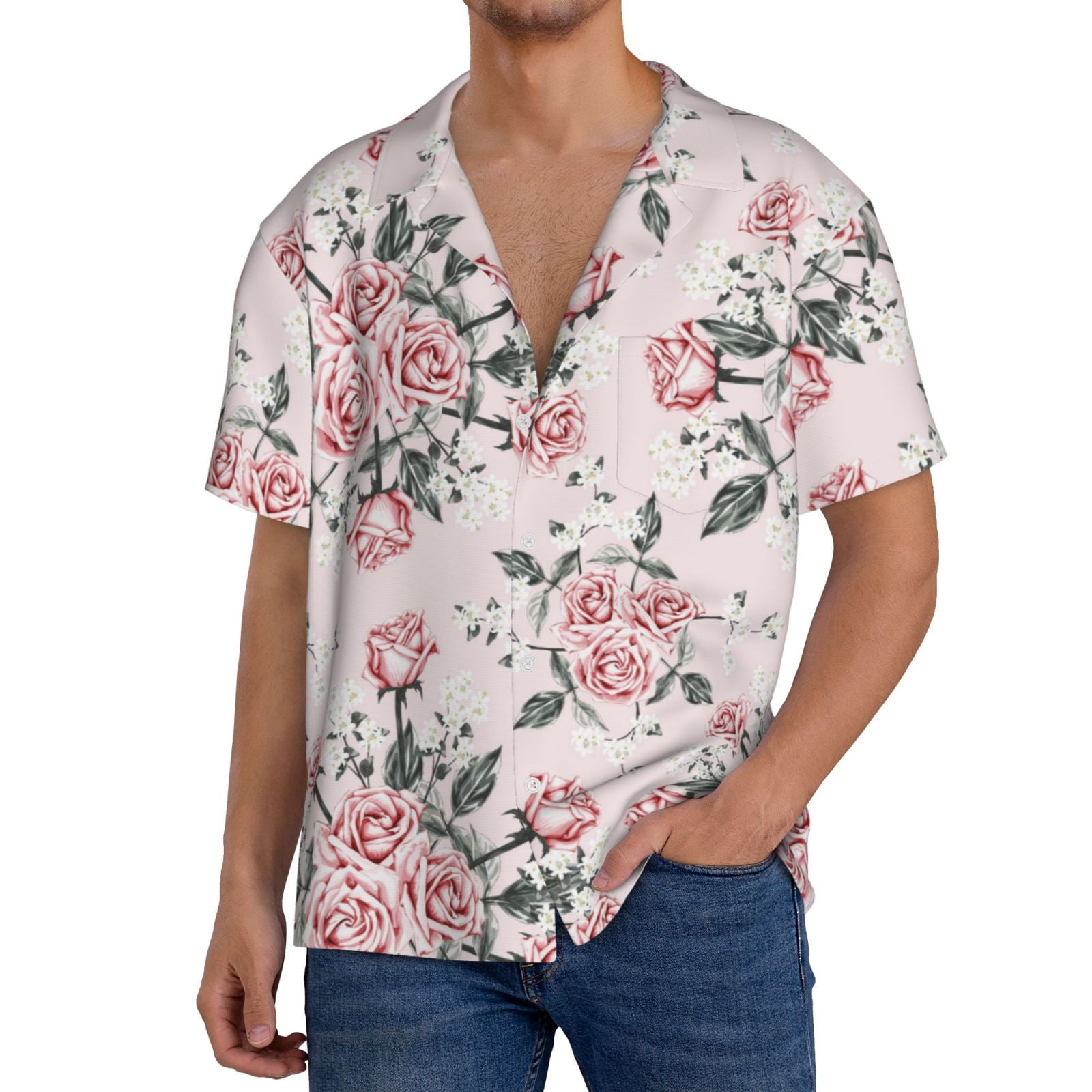 Hawaiian Shirt for Men - Rose Flowers Bouquet Short Sleeve Button Down ...