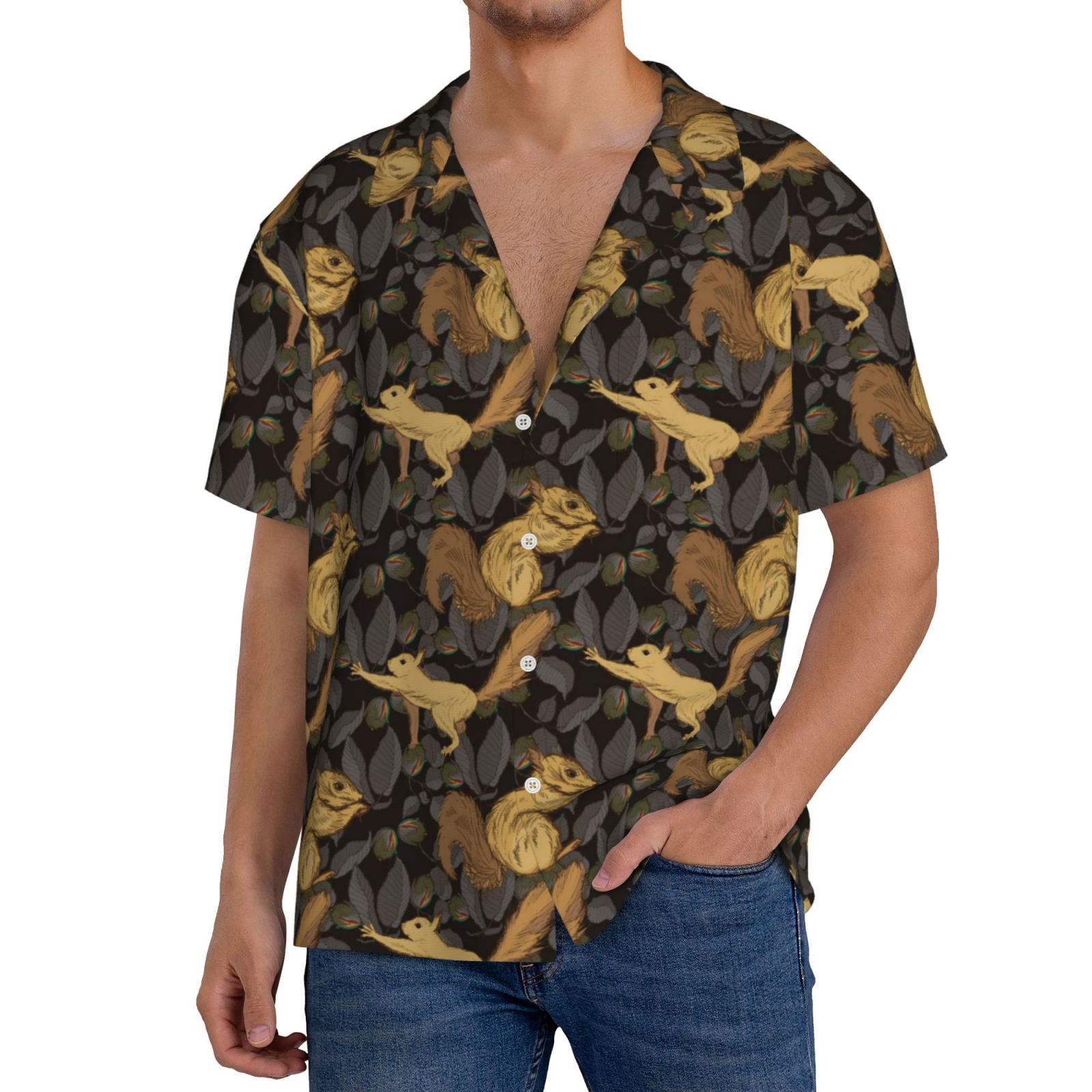 Hawaiian Shirt for Men - Rustic Hand Drawn Cute Squirrel Short Sleeve ...