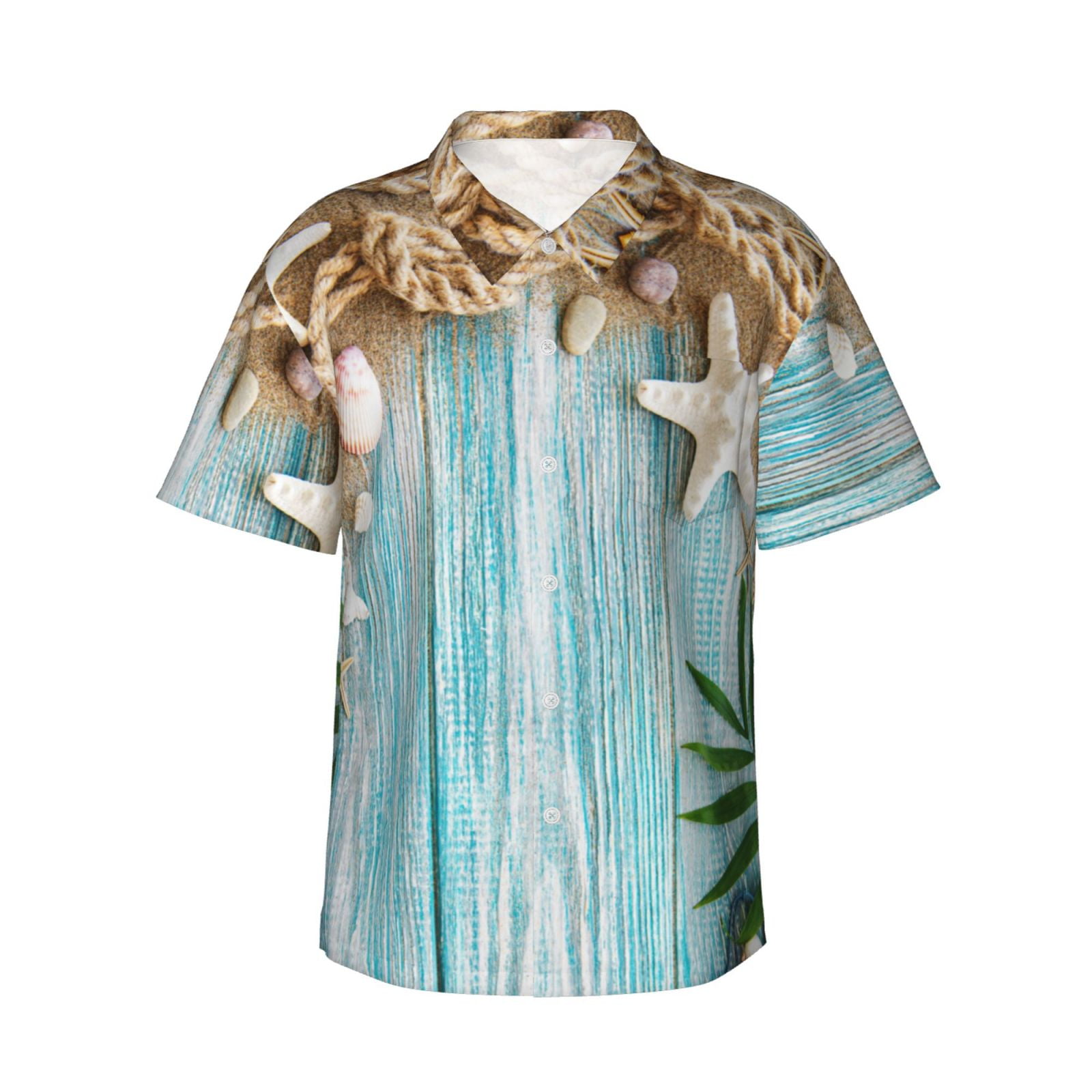 Hawaiian Shirt for Men - Seashells on Sand Casual Summer Beach Shirts ...