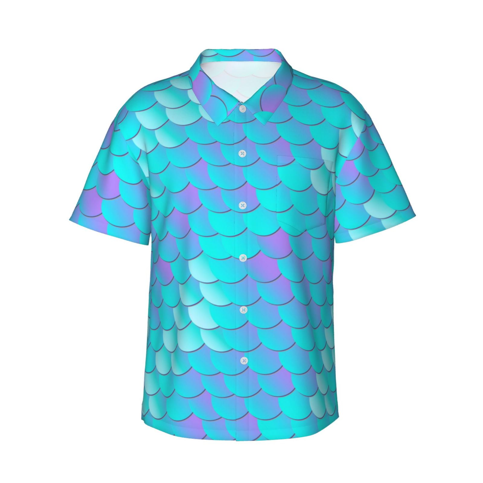 Hawaiian Shirt for Men, Sequins texture blue fish scale Summer Shirts ...