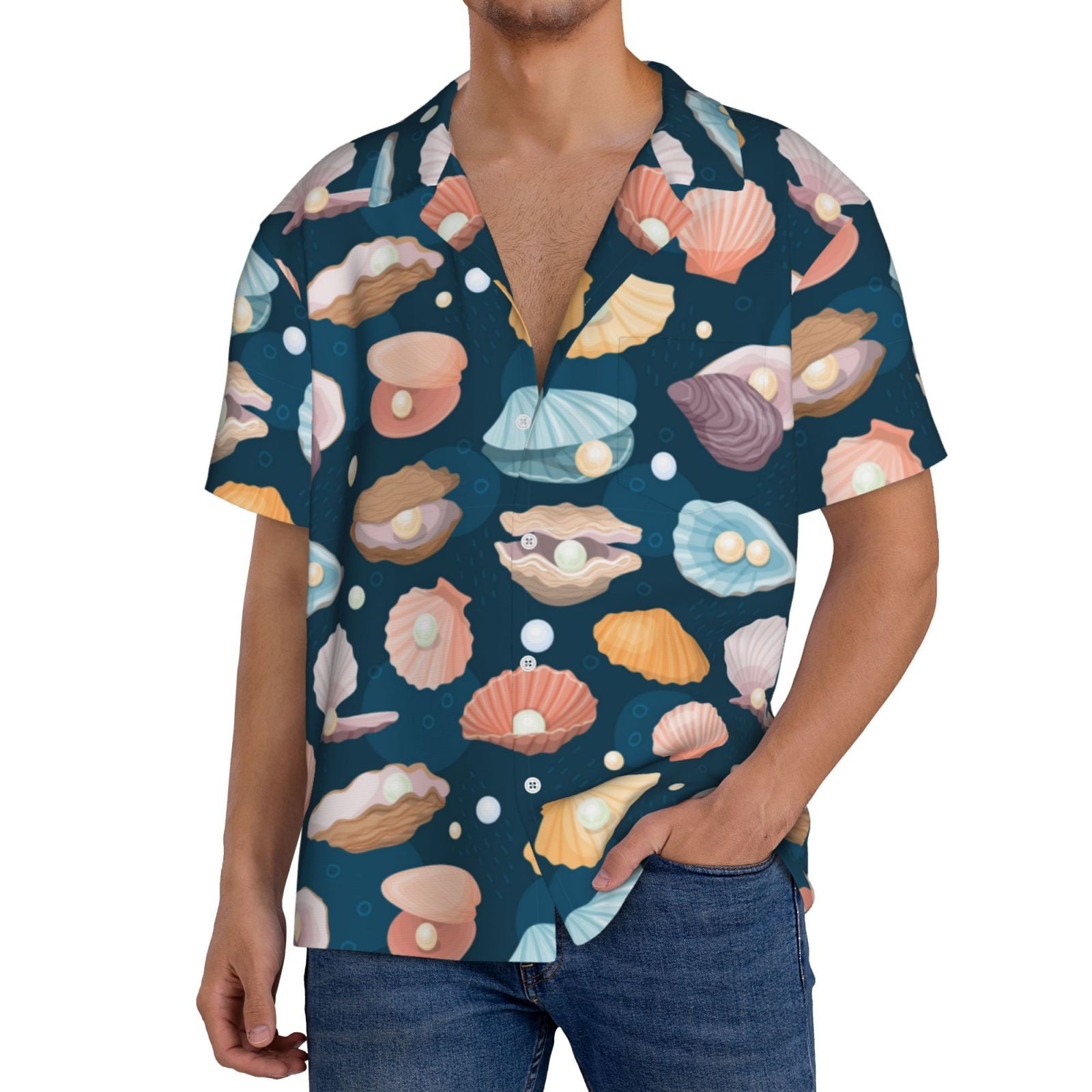 Hawaiian Shirt for Men - Shells Pearls Short Sleeve Button Down Casual ...