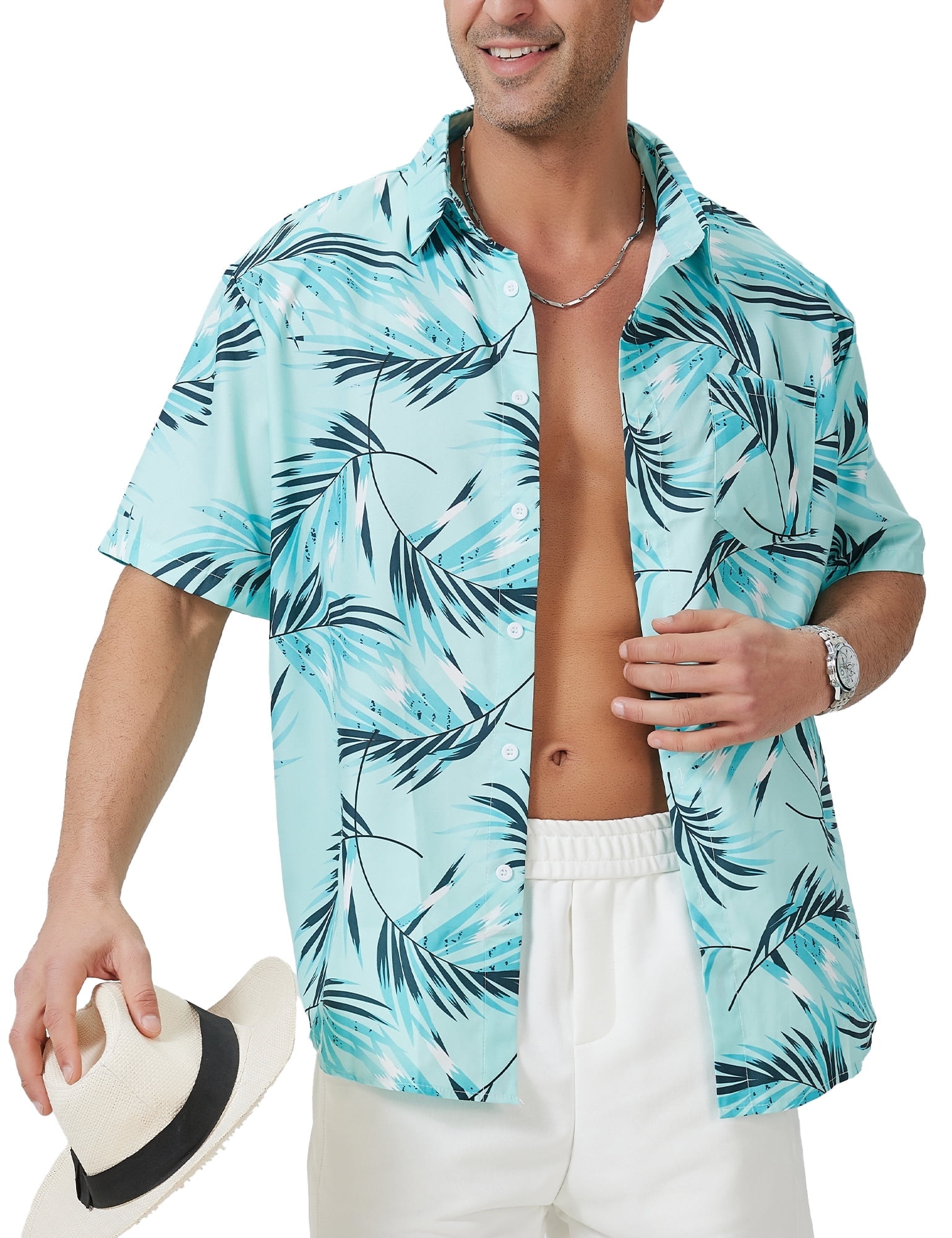 Puztloy Hawaiian Shirt for Men Short Sleeve Floral Button Down Shirt ...