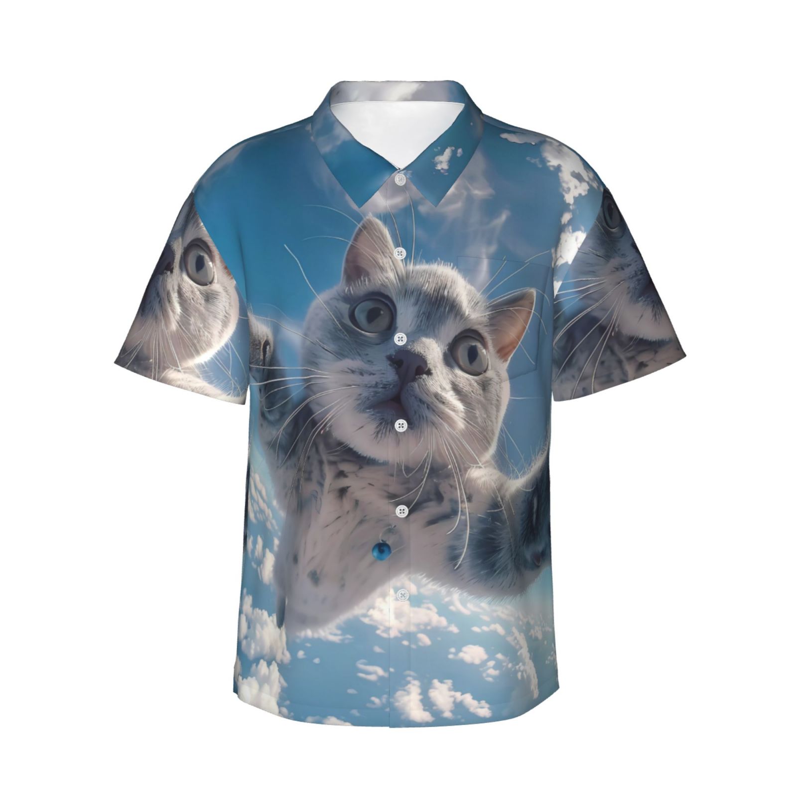 Hawaiian Shirt for Men - Skydiving Cat Fisheye View Casual Summer Beach ...