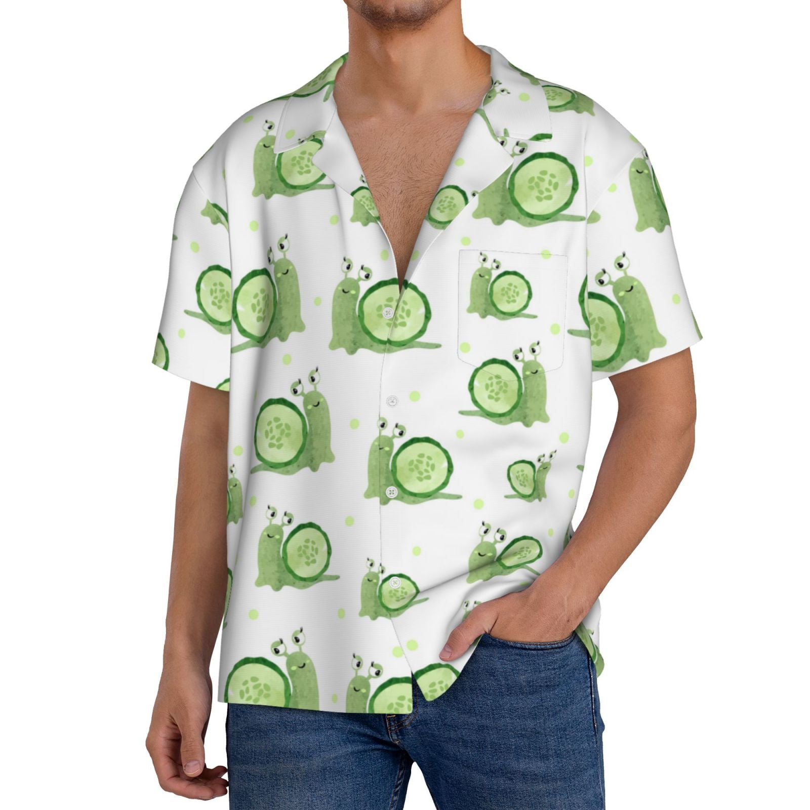 Hawaiian Shirt for Men - Snails cucumber slices Short Sleeve Button Down Casual Cuban Shirts for ...