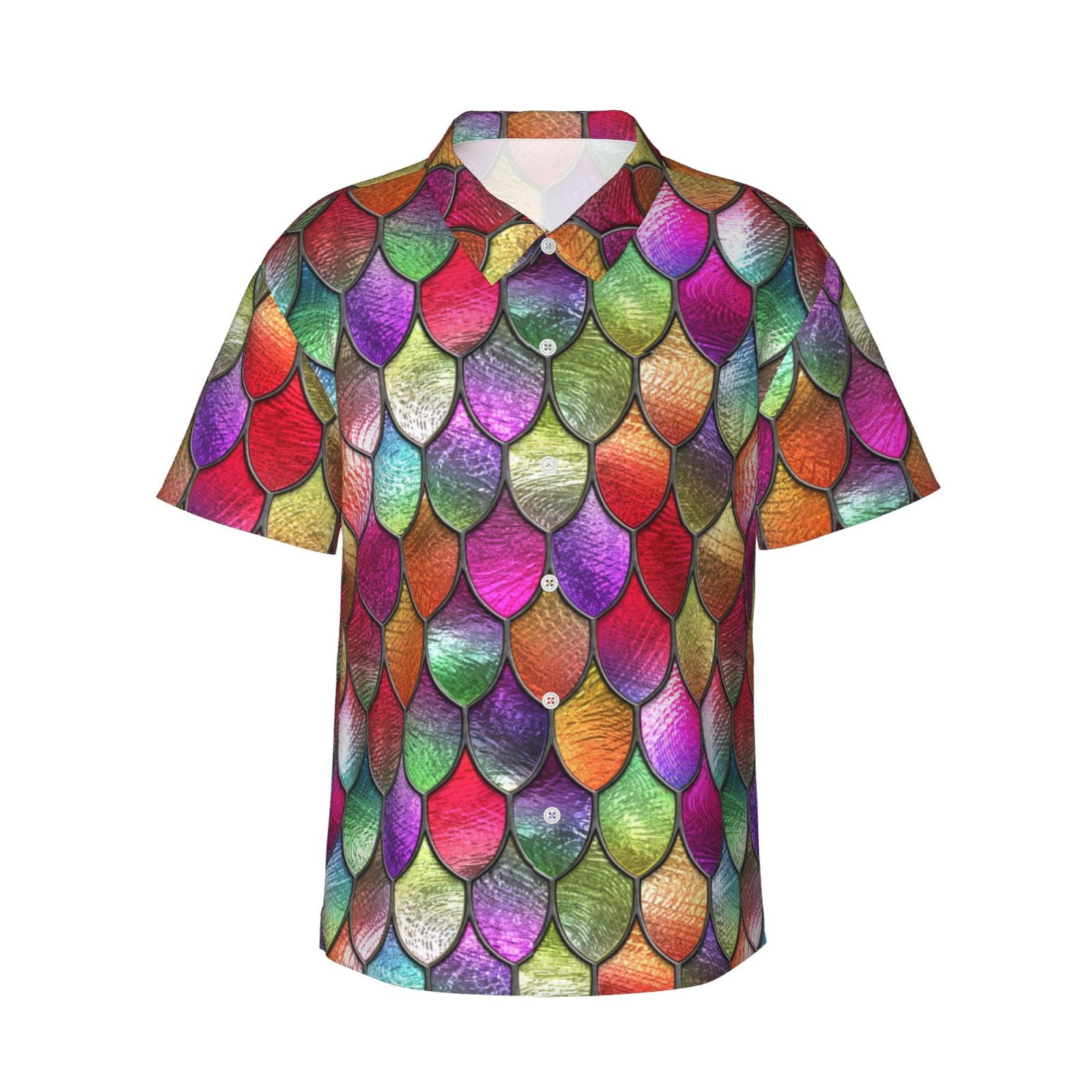 Hawaiian Shirt for Men - Stained glass Rainbow fish scales Casual ...