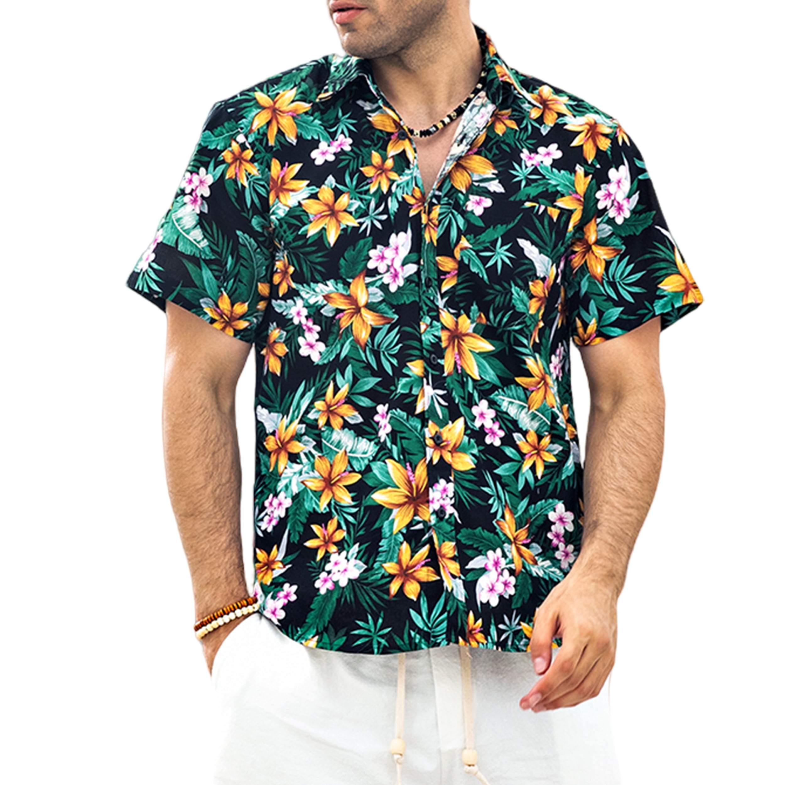 Hawaiian Shirt for Men Summer Short Sleeve Beach Shirt Black Golden ...