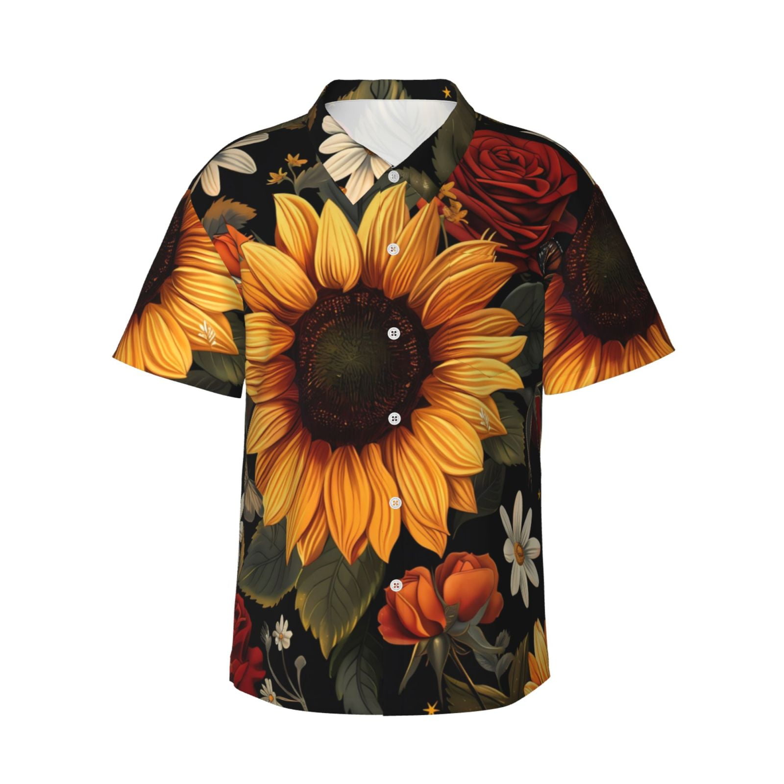 Hawaiian Shirt for Men - Sunflower Floral Butterfly Casual Summer Beach ...