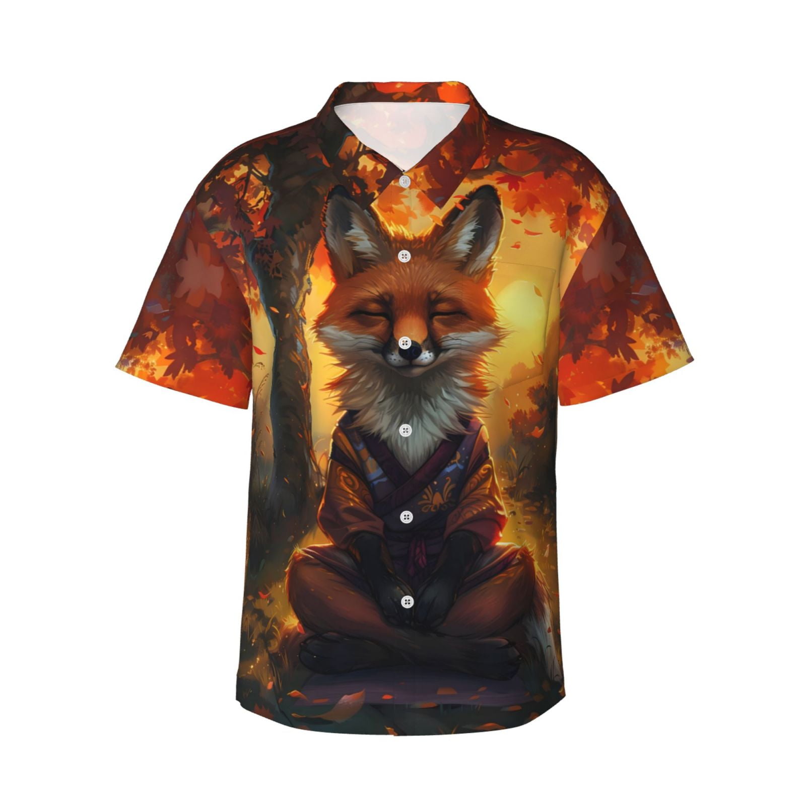 Hawaiian Shirt for Men, Sunset Maple Tree Fox Summer Shirts for Men ...