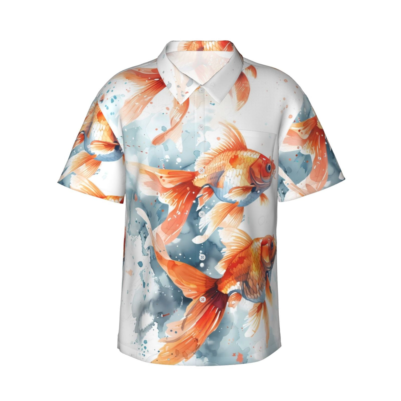 Hawaiian Shirt for Men, Three Goldfish Watercolor Splash Summer Shirts ...