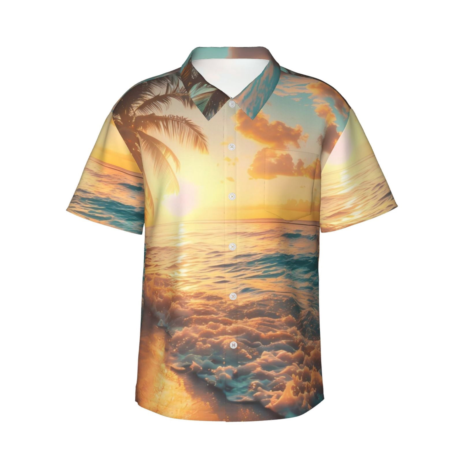 Hawaiian Shirt for Men - Tropical Sunset Beach Scene Casual Short ...