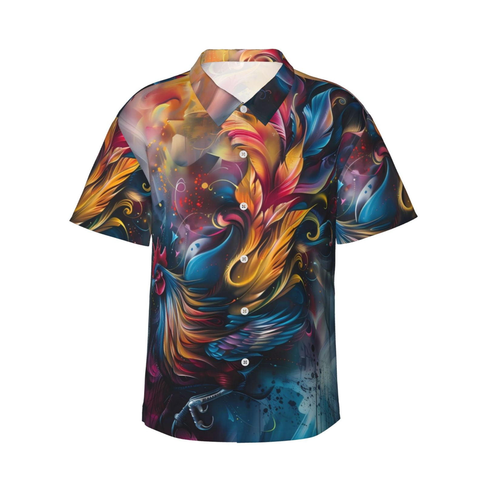 Hawaiian Shirt for Men, Vibrant Rooster Painting Summer Shirts for Men, Mens Button Down Short ...