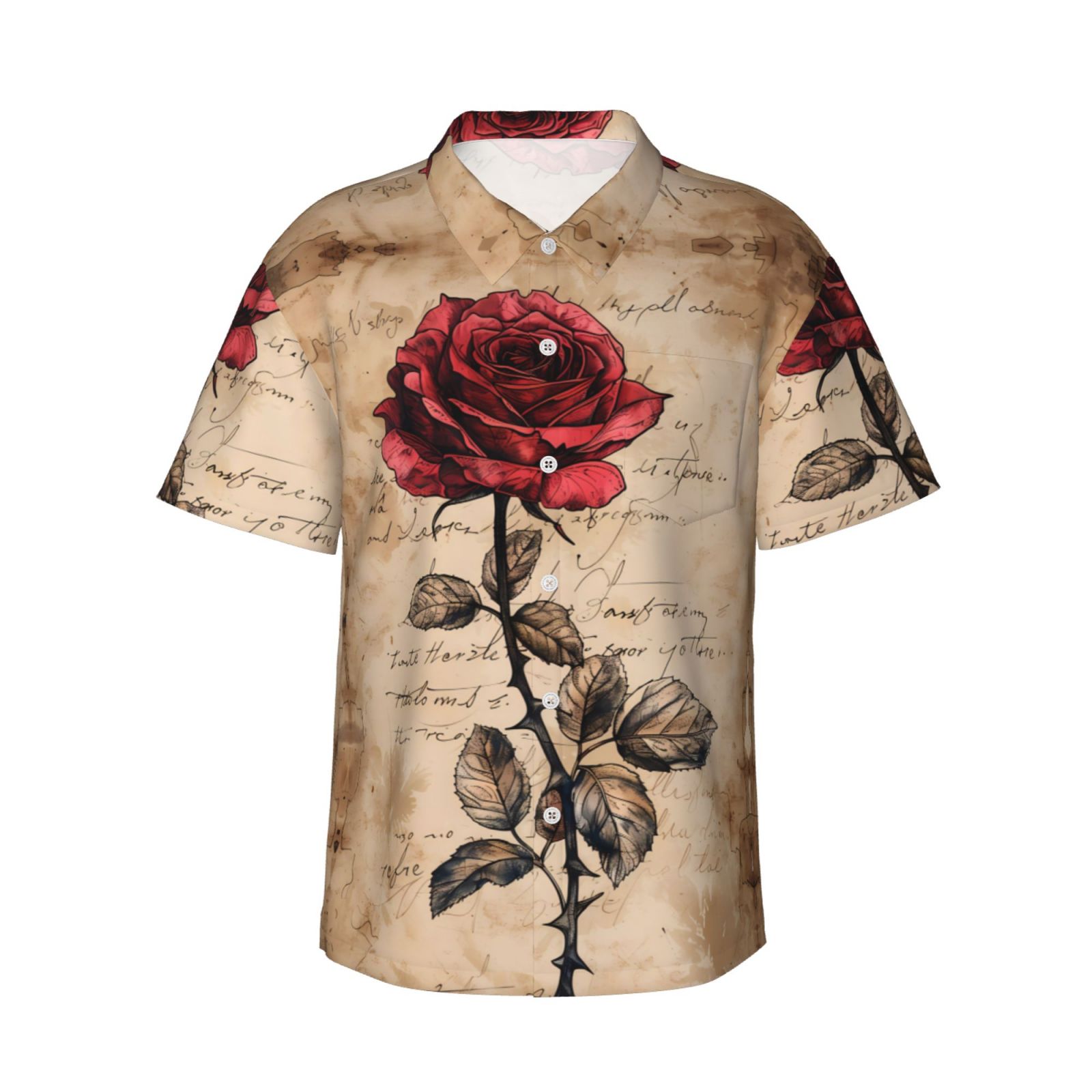 Hawaiian Shirt for Men, Vintage Rose Botanical Art Summer Shirts for ...