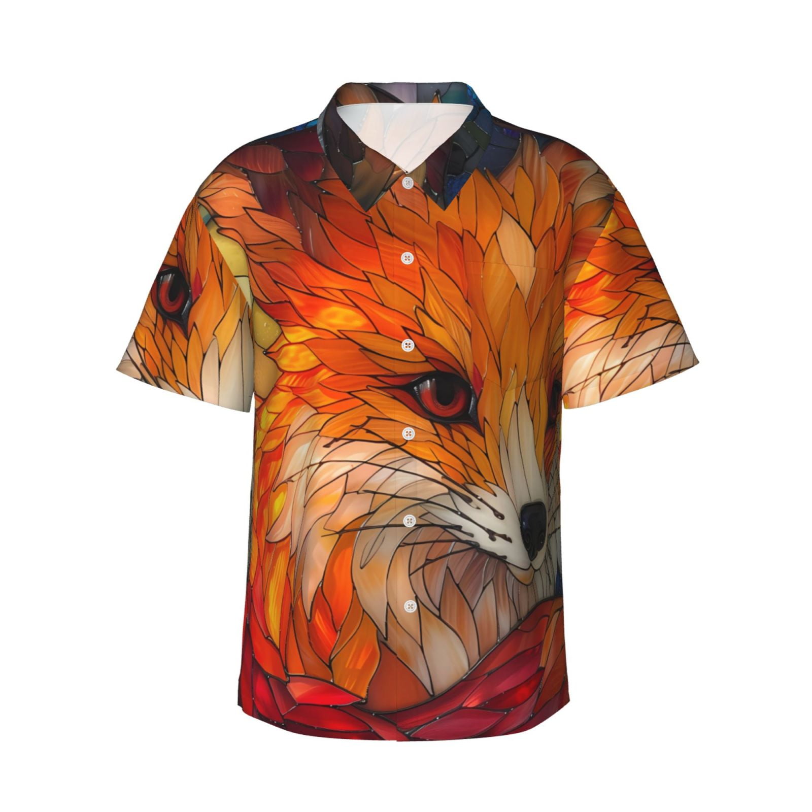Hawaiian Shirt for Men, Vintage Stained Glass Fox Summer Shirts for Men ...