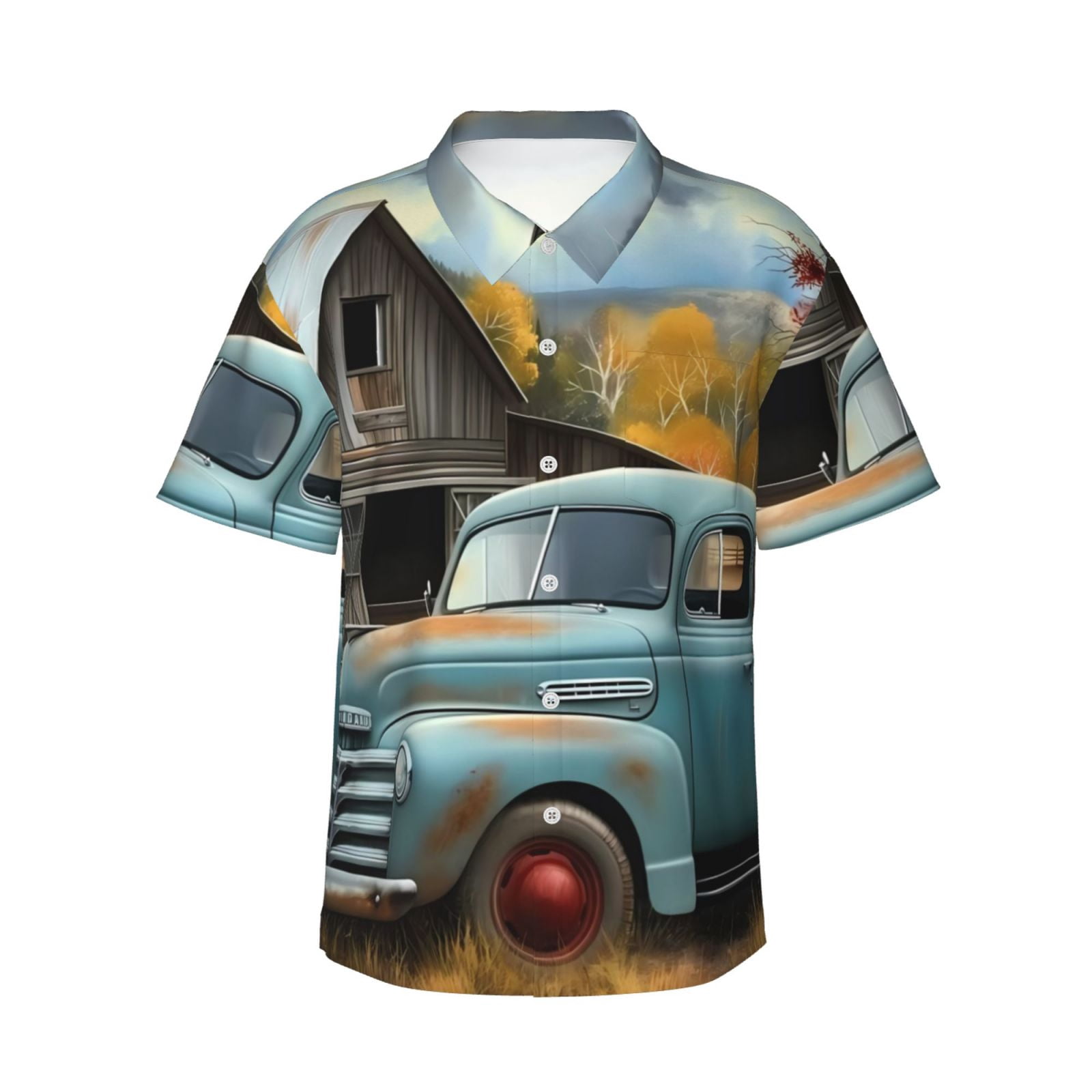 Hawaiian Shirt for Men, Vintage Truck Farm Scene Summer Shirts for Men ...