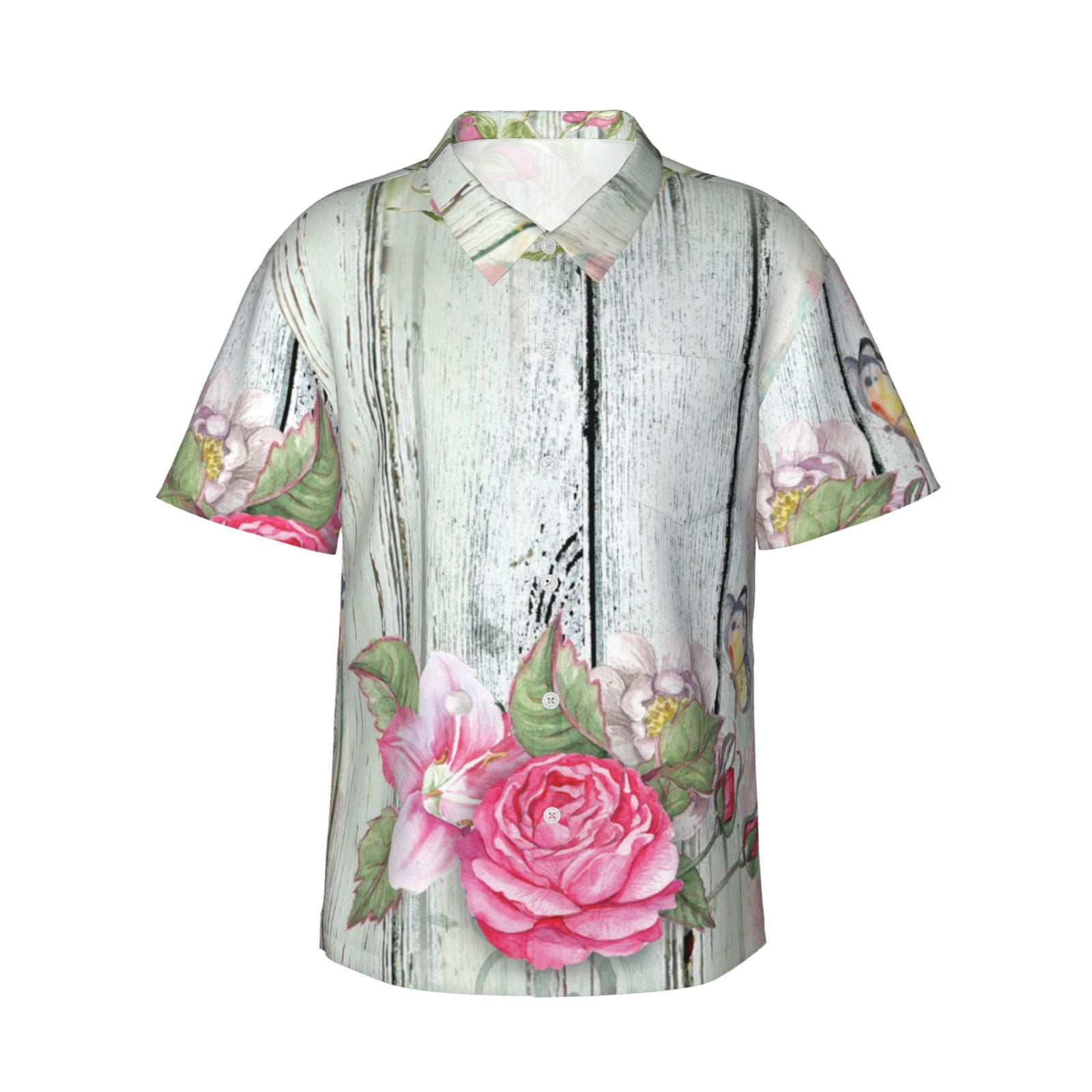 Hawaiian Shirt for Men, Vintage Wood with Floral Summer Shirts for Men ...