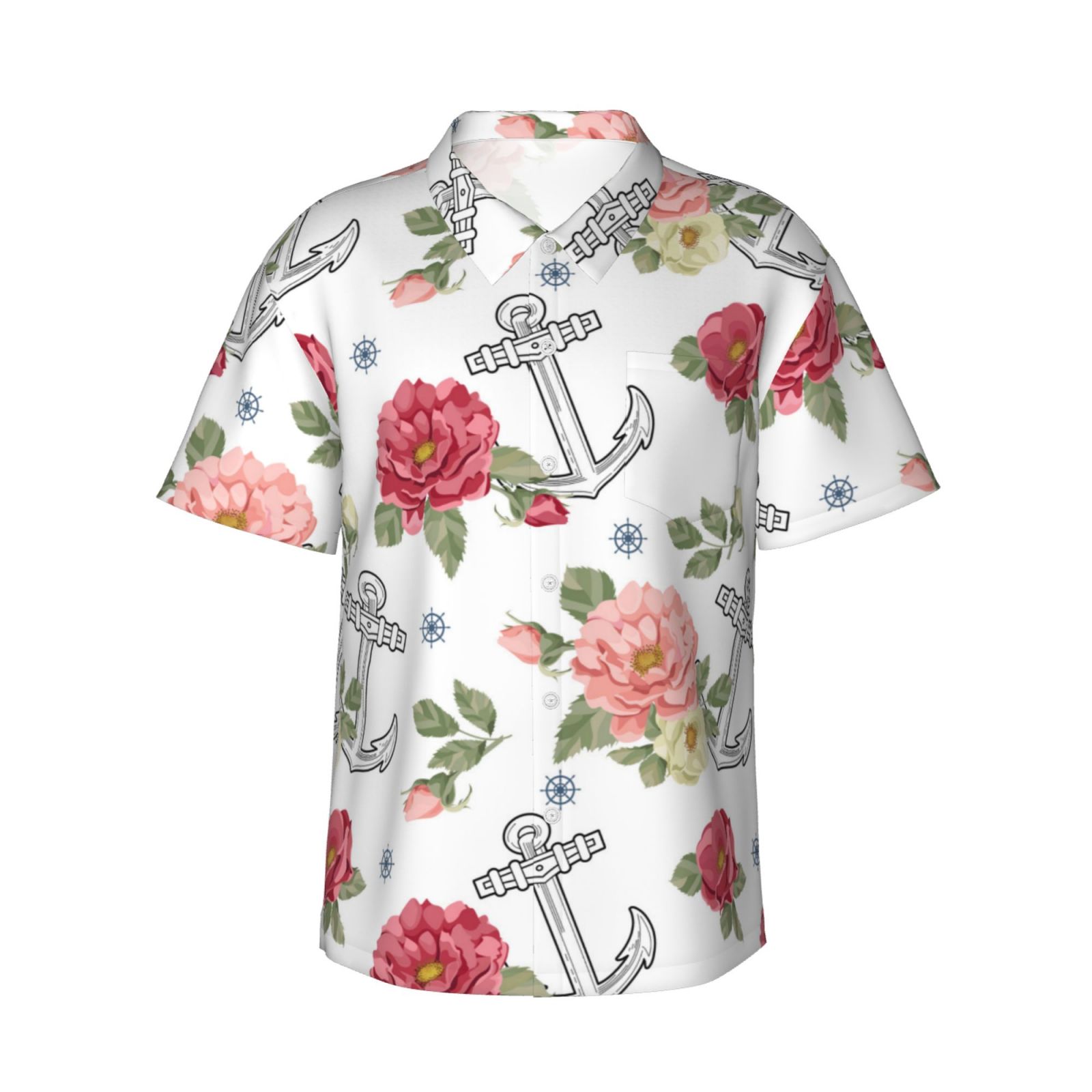 Hawaiian Shirt for Men, Vintage roses anchor white Summer Shirts for ...