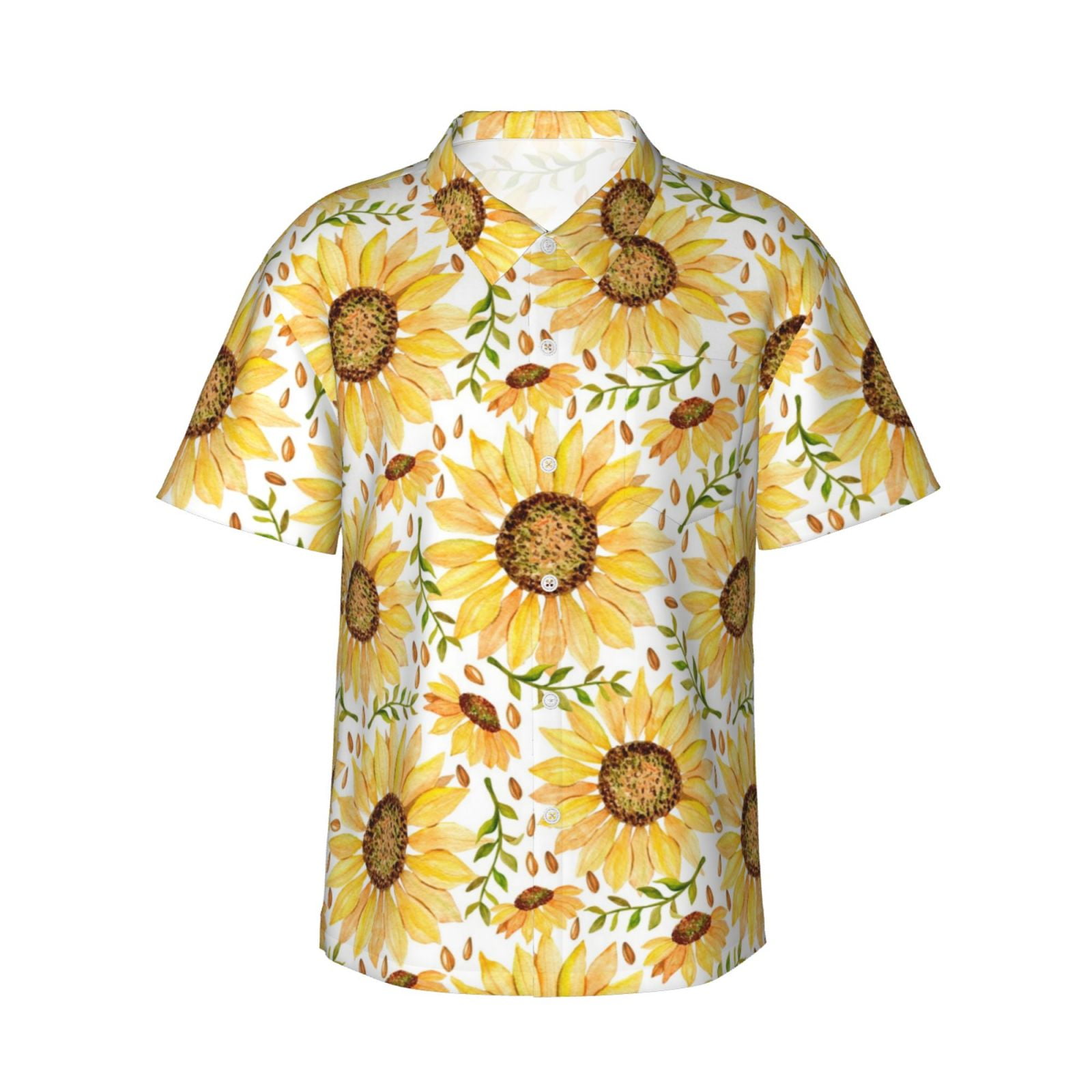 Hawaiian Shirt for Men - Watercolor With Sunflowers Casual Summer Beach ...