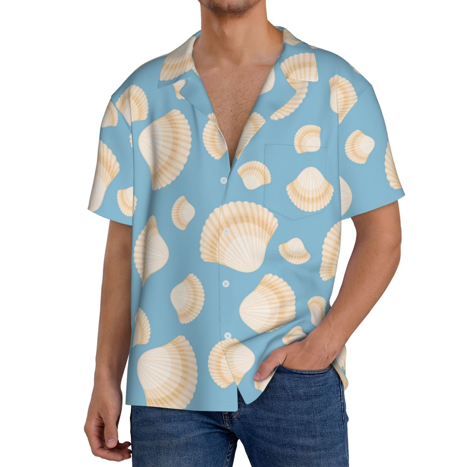 Hawaiian Shirt for Men - White Shells Short Sleeve Button Down Casual ...
