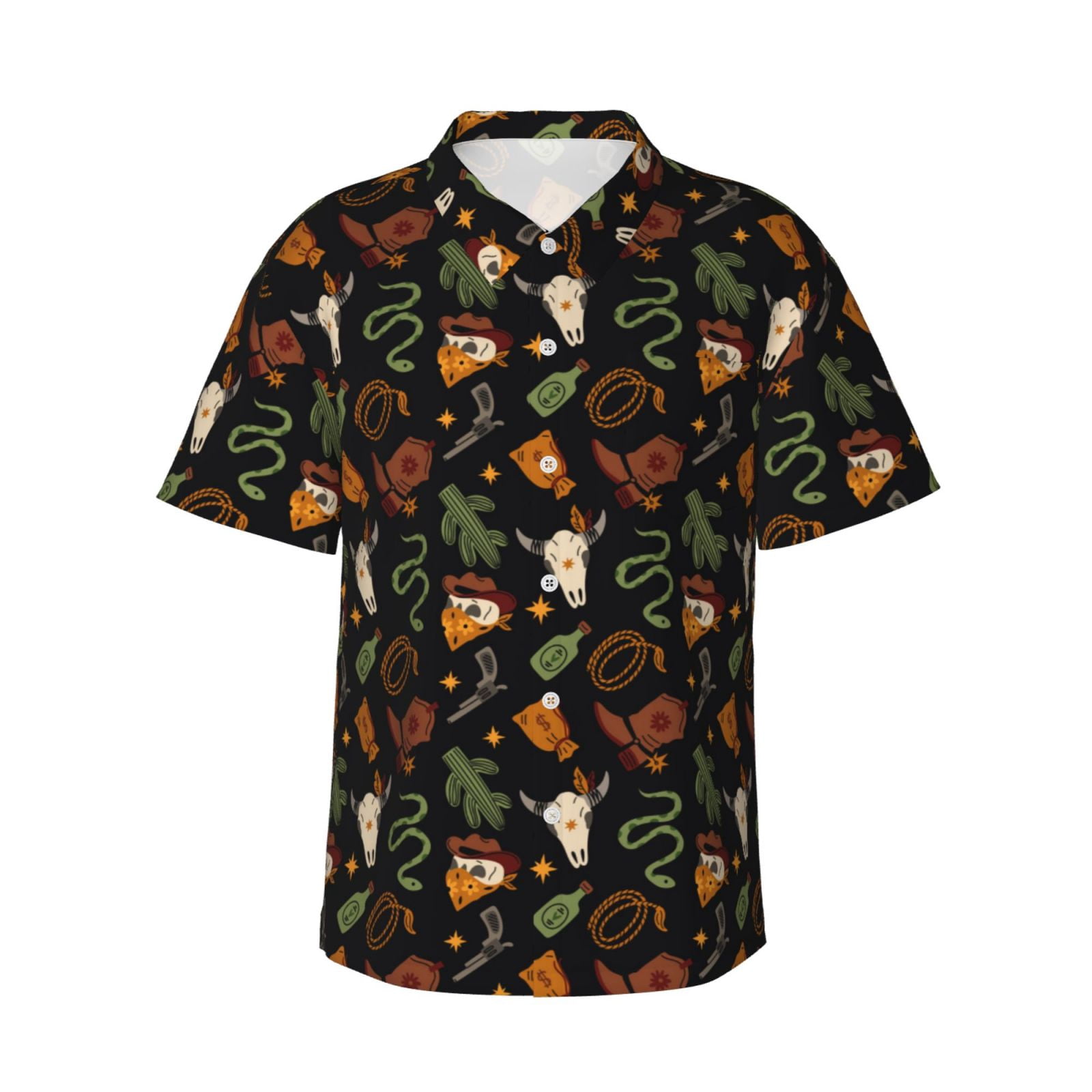 Hawaiian Shirt for Men - Wild West Cowboy Casual Short Sleeve Button ...