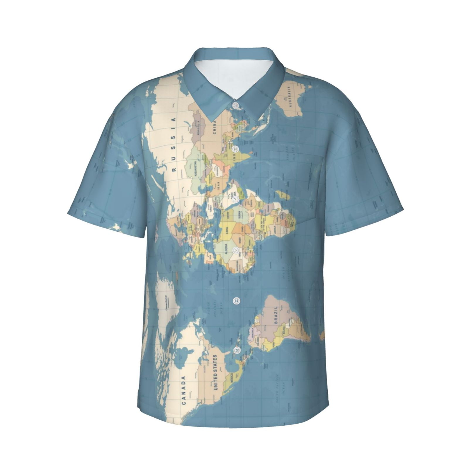Hawaiian Shirt for Men, World Map1 Summer Shirts for Men, Mens Button ...