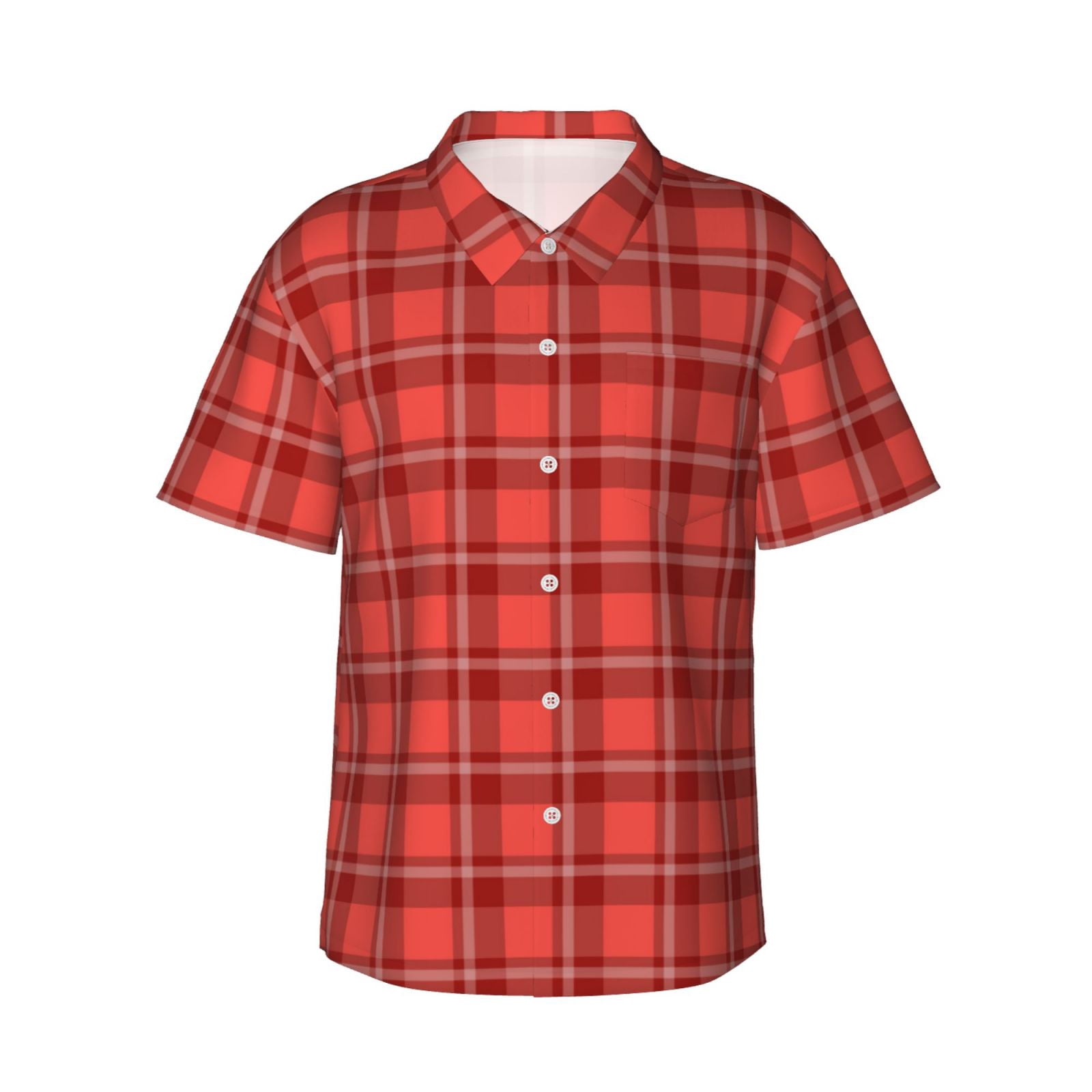 Hawaiian Shirt for Men - bright red checkered Casual Short Sleeve ...