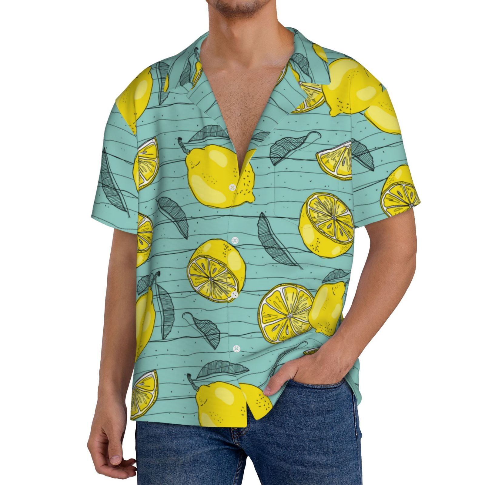 Hawaiian Shirt for Men - cartoon Lemon yellow Short Sleeve Button Down ...