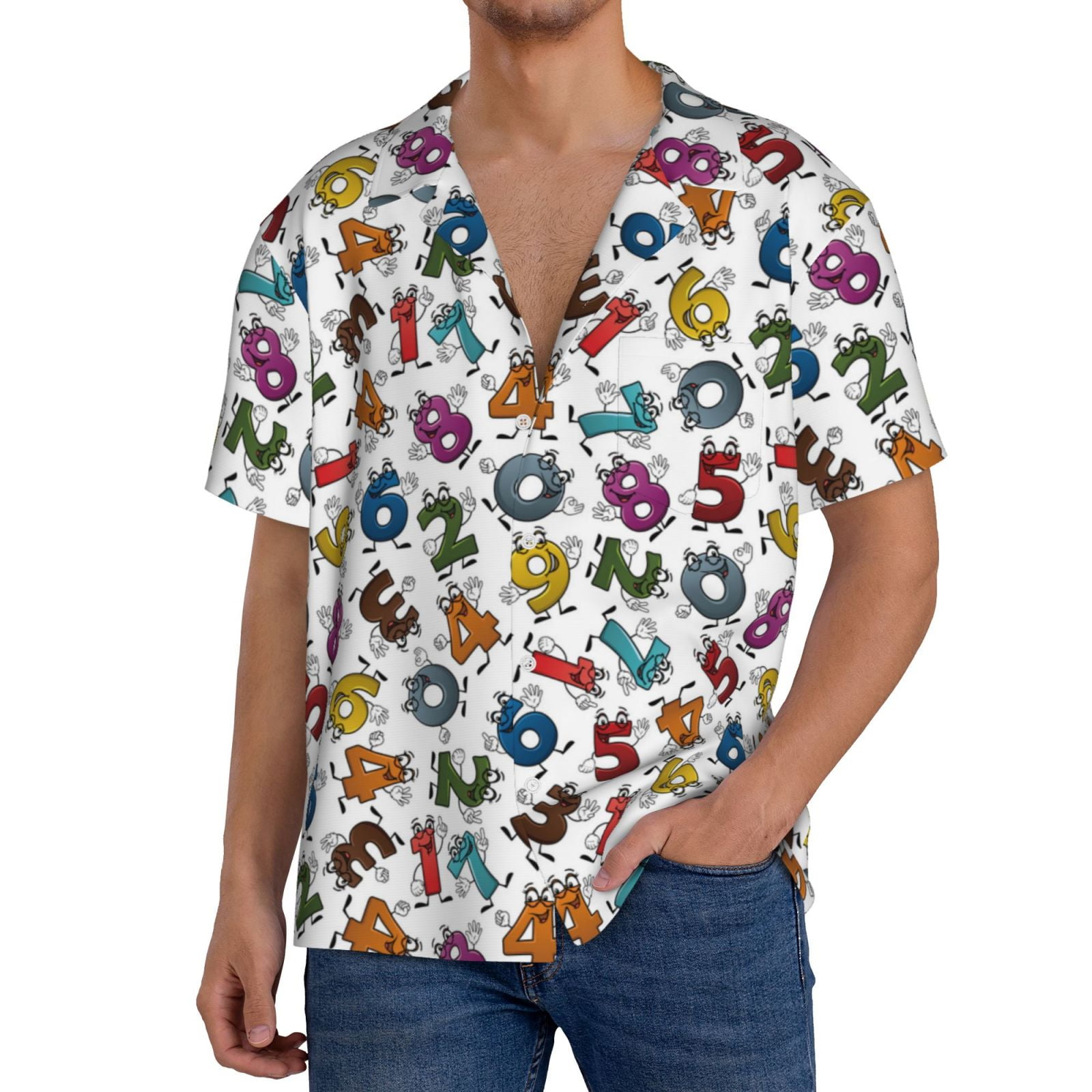 Hawaiian Shirt for Men - colorful numbers Short Sleeve Button Down ...